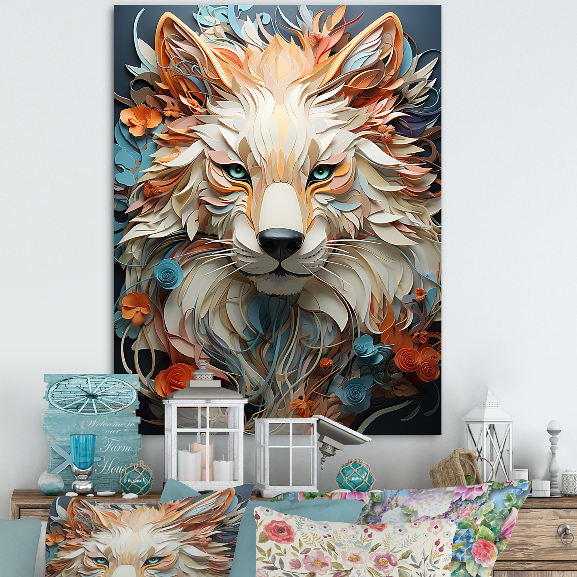 Designart "Enigmatic Wolf Depiction" Animals Wolf Wall Art Living Room ...