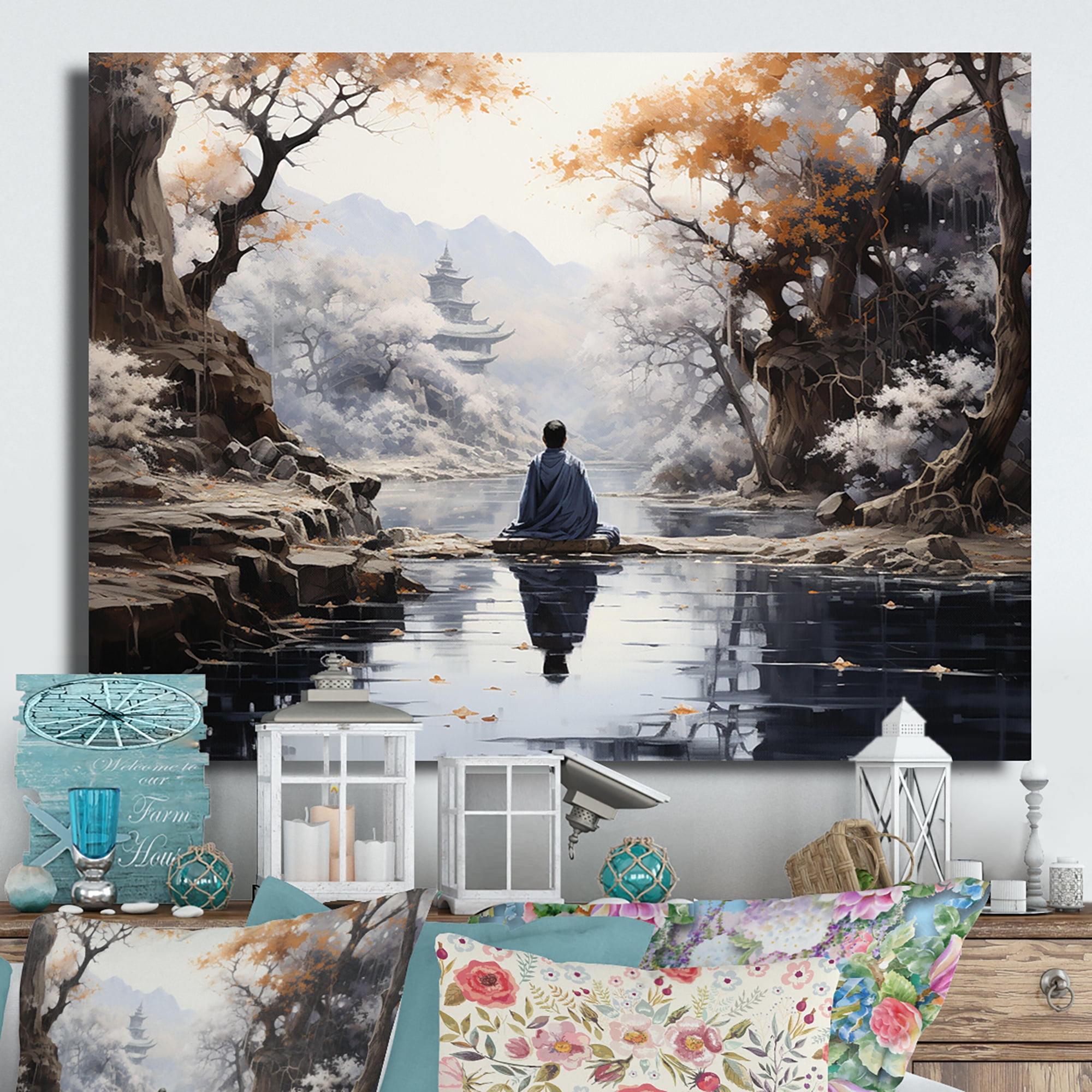 Designart "Enlightened Path in Grey Buddhism II" Spiritual Metal Wall ...