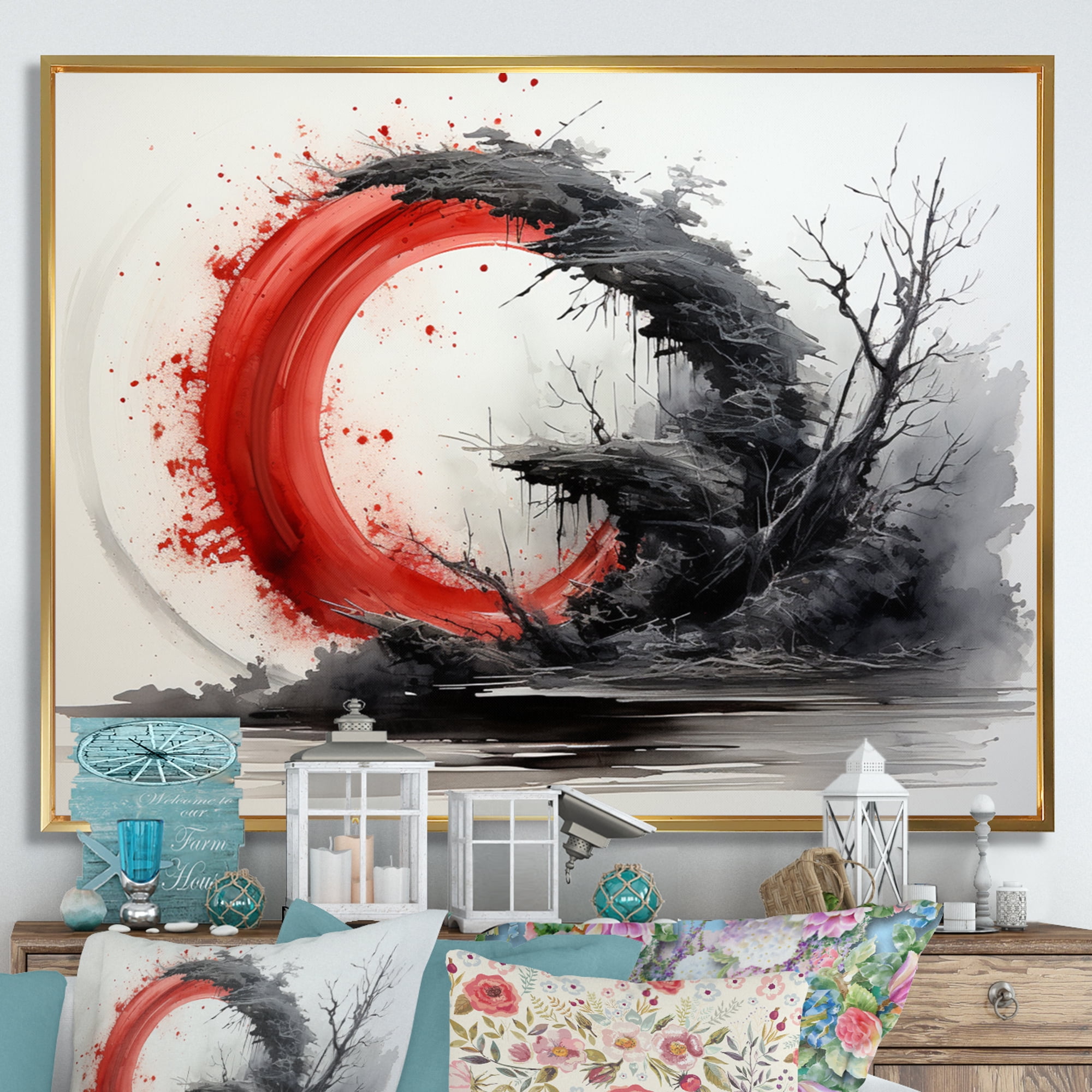 Designart "Enso Enlightenment Red and Black Buddhist Art" Spiritual ...