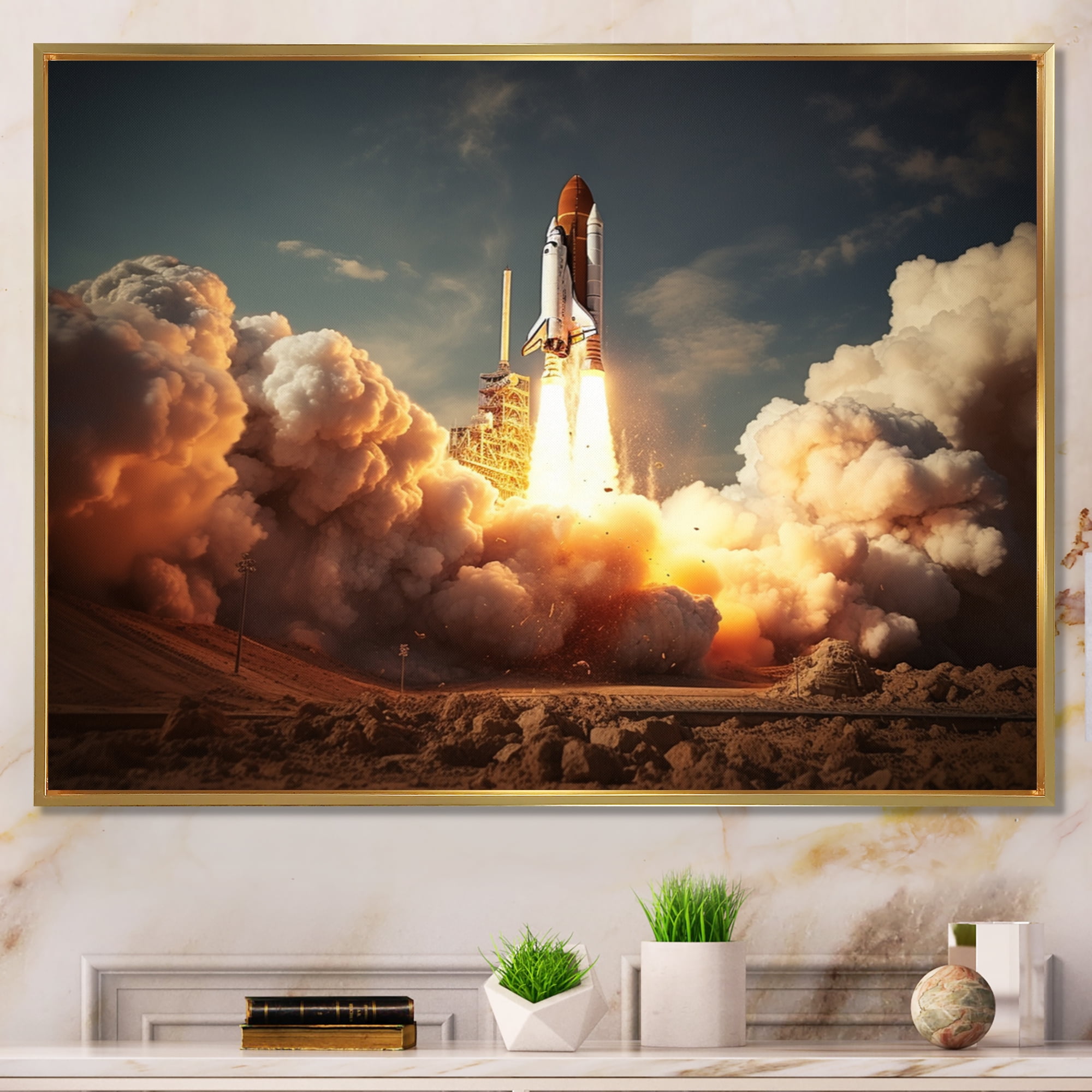 Designart "Epic Launch Space Shuttle wall art II" Space Shuttle Floater ...