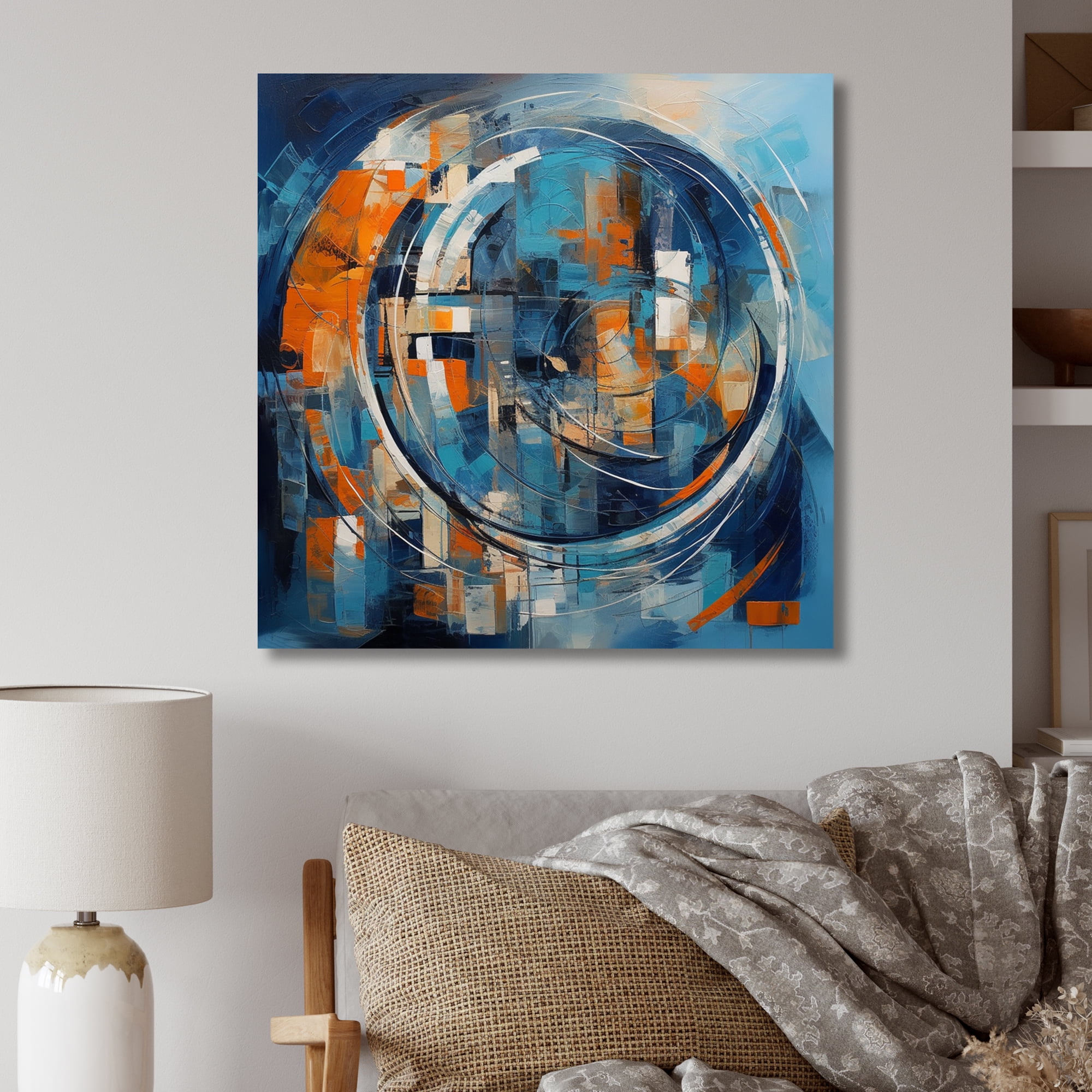Designart "Equilibrium of Orange and Blue I" Modern Geometric Metal ...