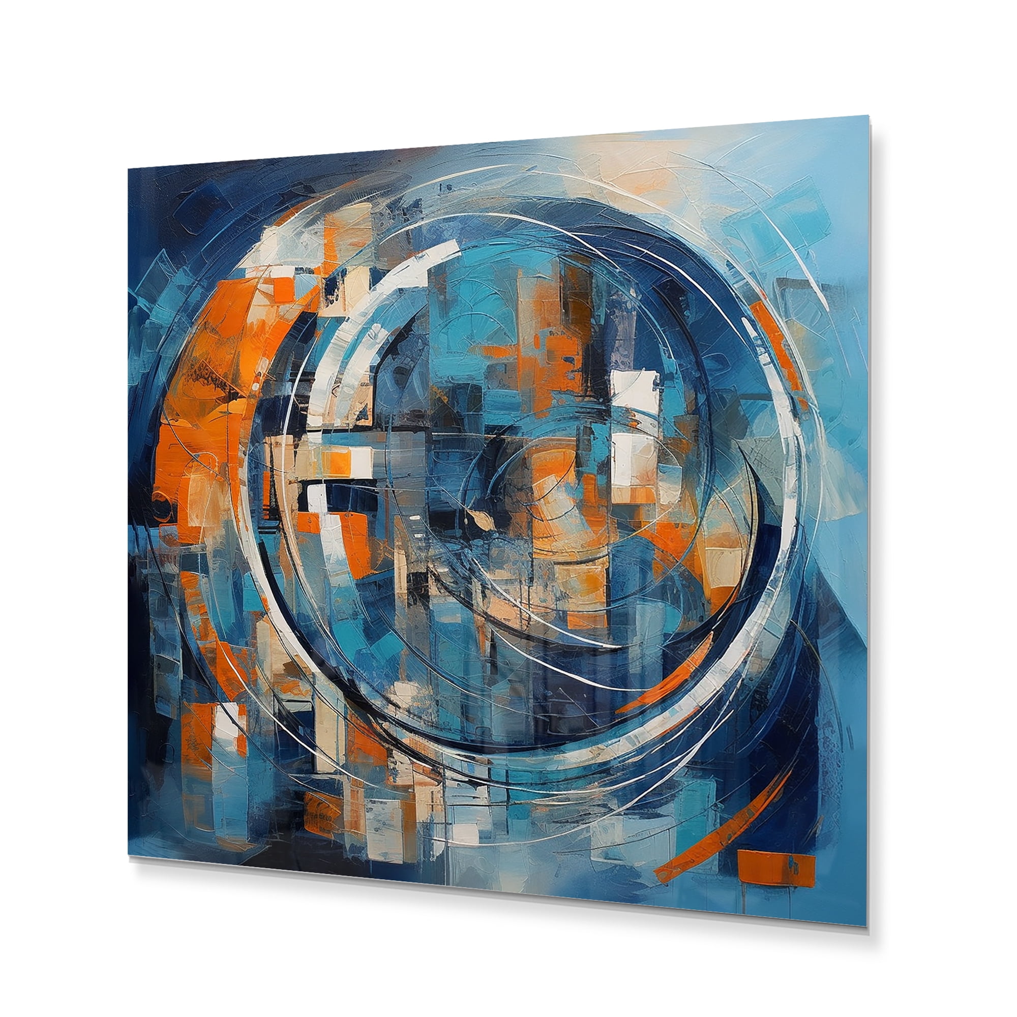 Designart "Equilibrium of Orange and Blue I" Modern Geometric Metal ...