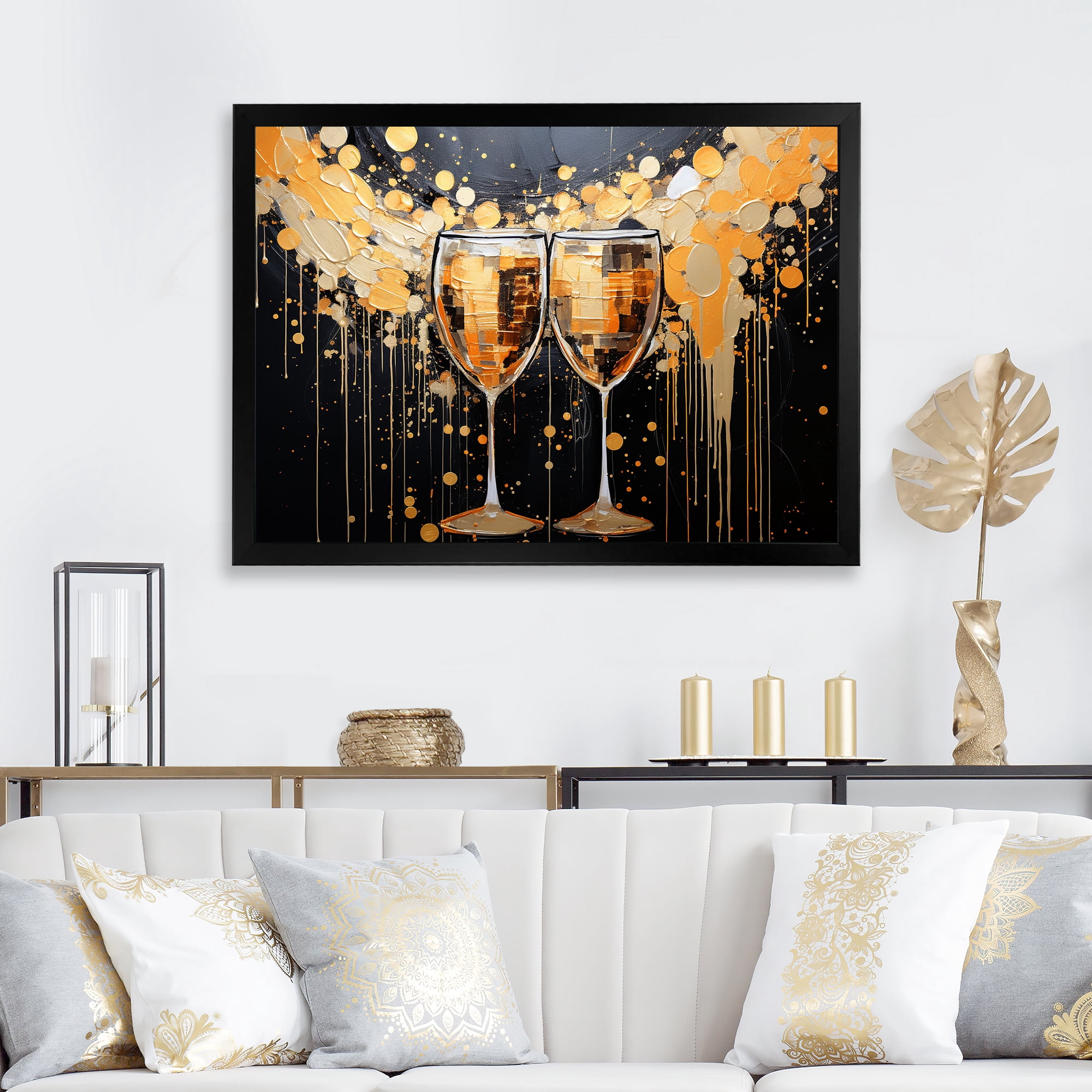 Designart "Essence of Champagne in Gold and Black" Food & Beverage ...