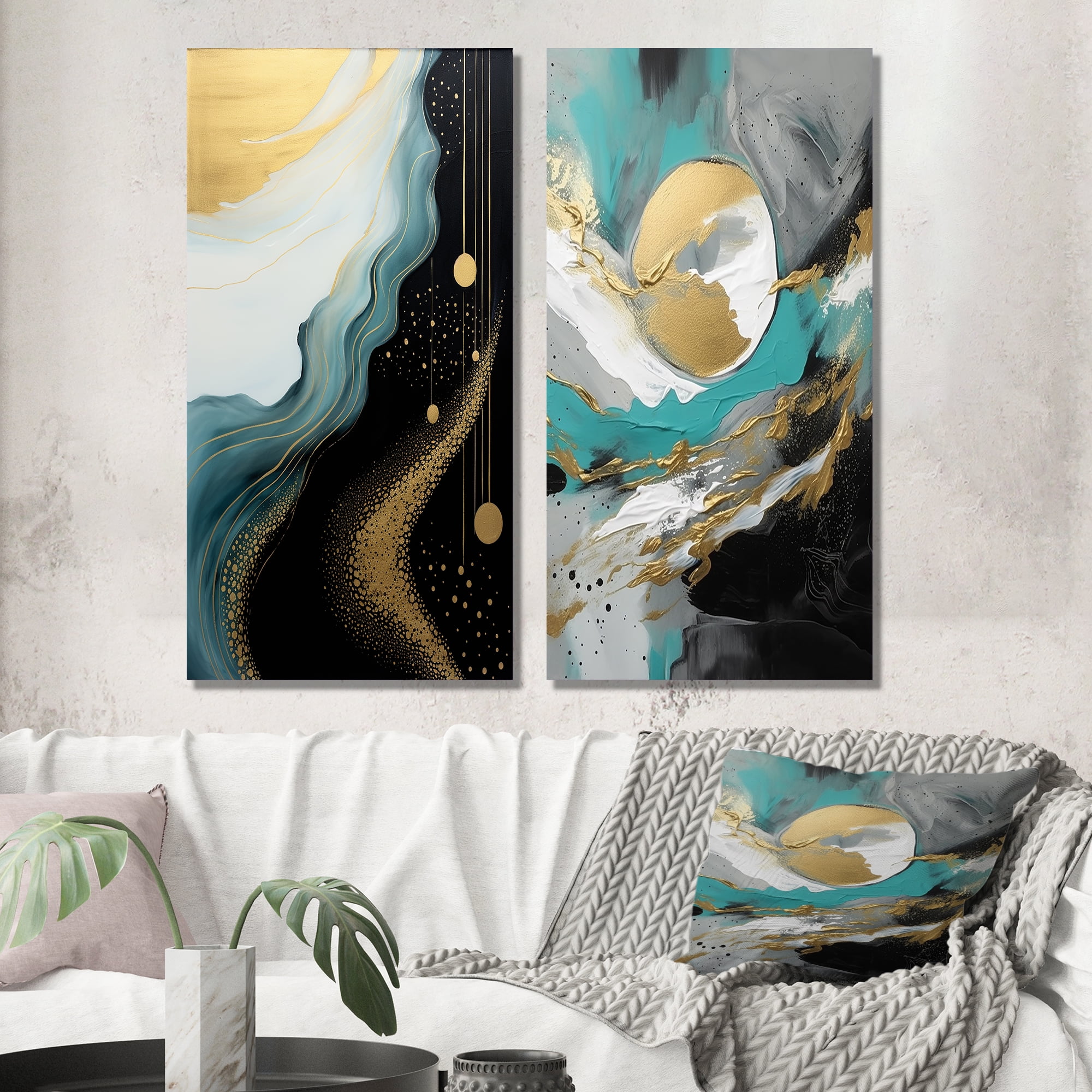 Designart "Essence of Nature Abstract in Gold and Black I" Abstract ...