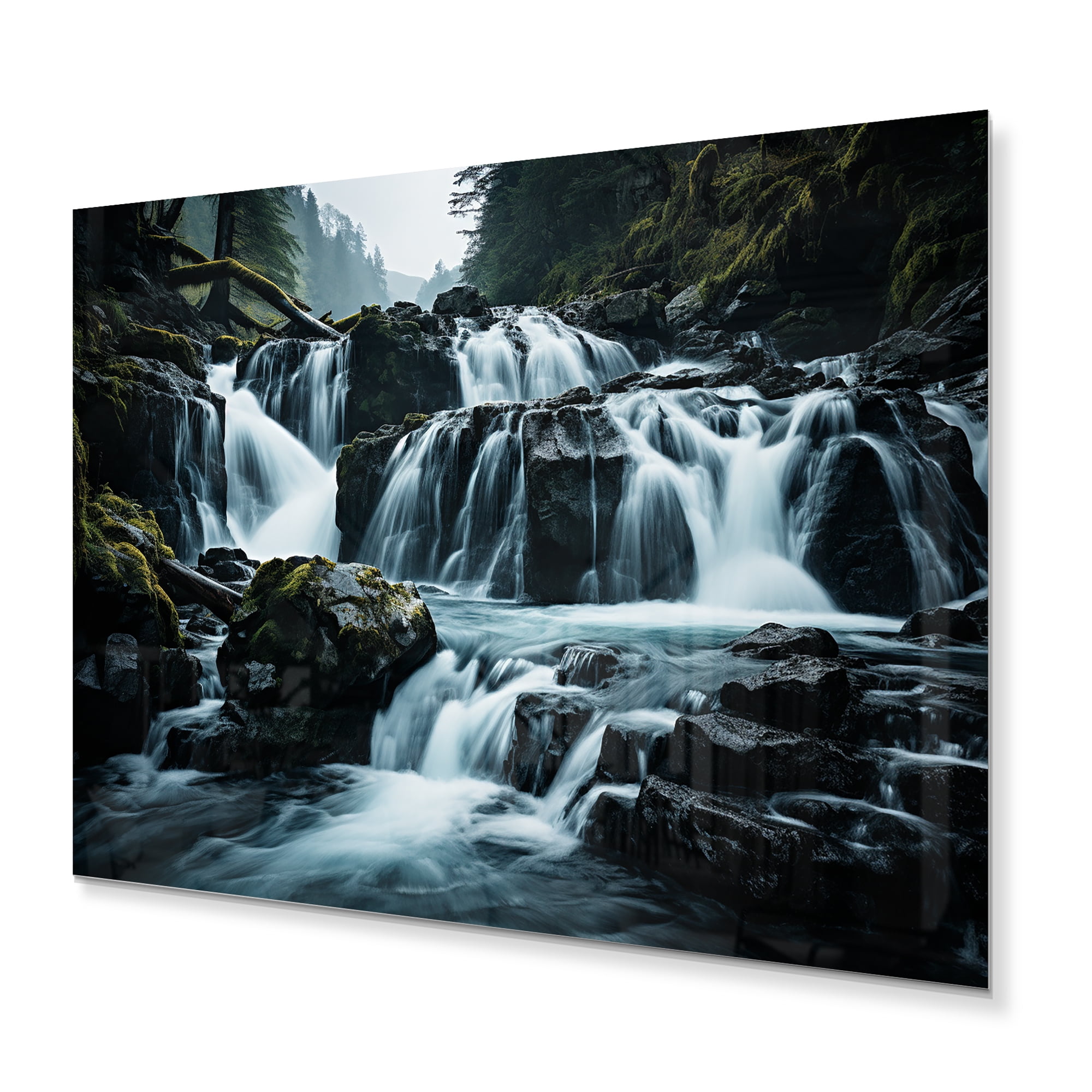 Designart "Eternal Beauty of the Waterfall Cascade II" Landscapes Metal ...