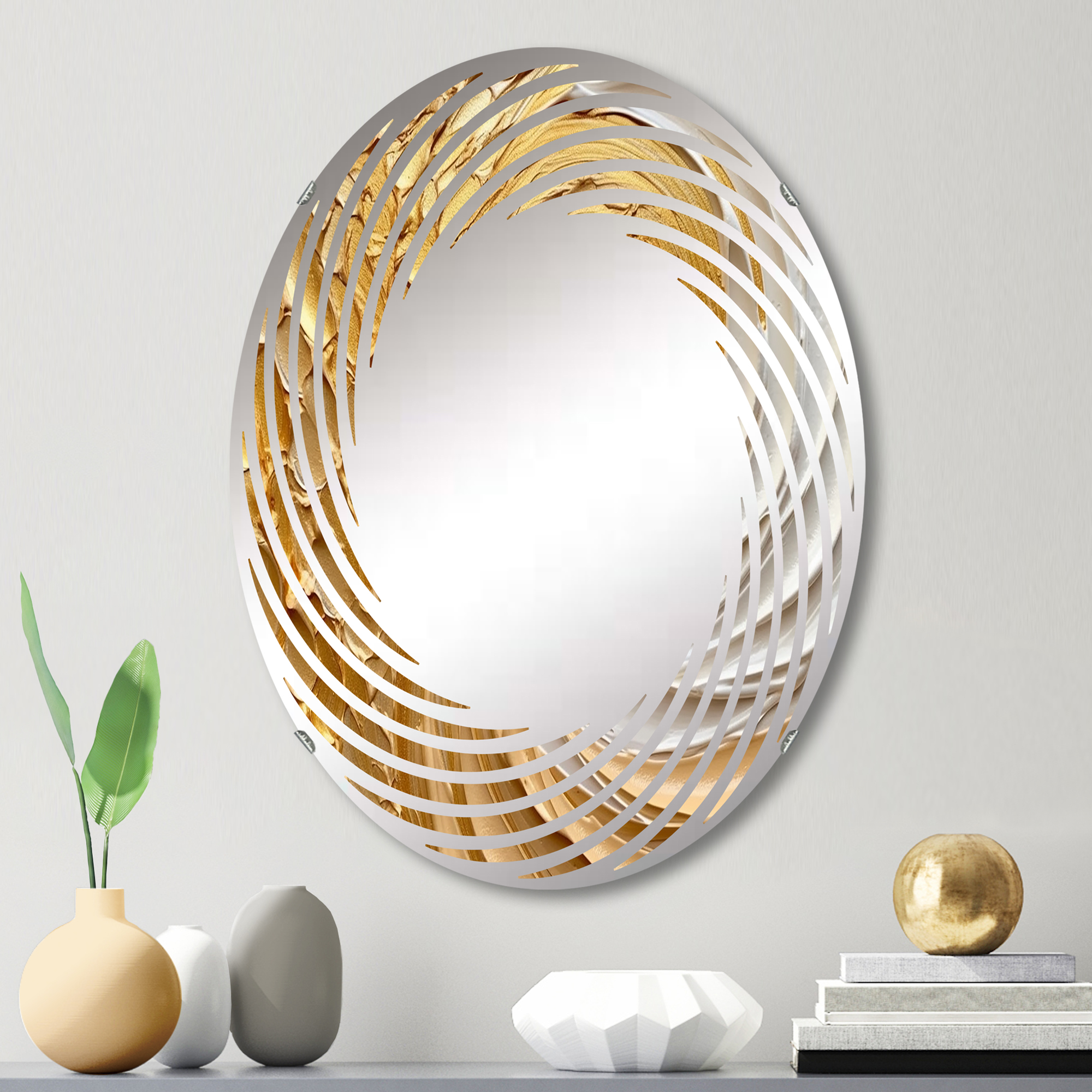 Designart "Eternal Swirl in Gold I" Abstract Spirals Spiral Round Wall ...