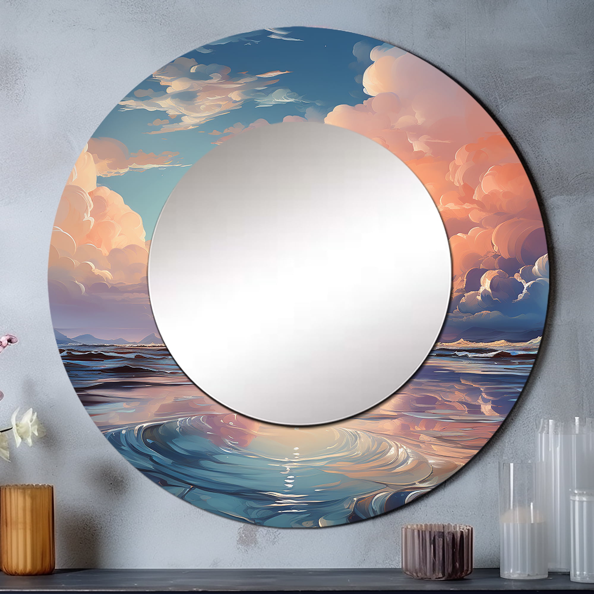 Designart "Ethereal Clouds Fluid Artistry" Clouds Rund Mirror For Wall ...