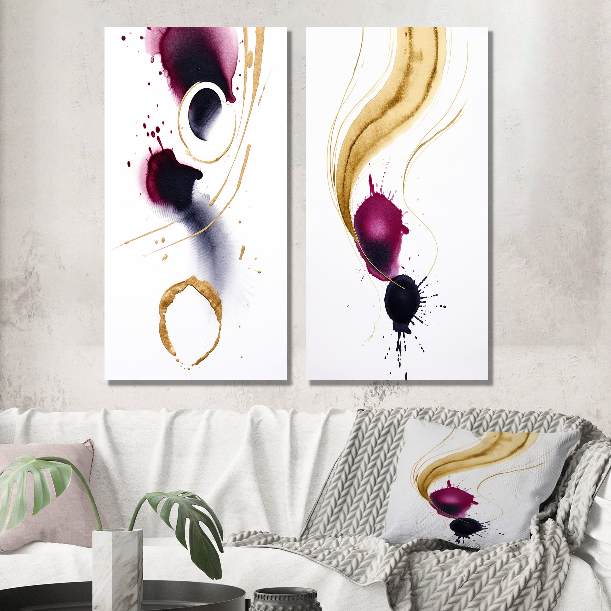 Designart "Ethereal Elegance Magenta Ink Clouds II" Abstract Painting ...