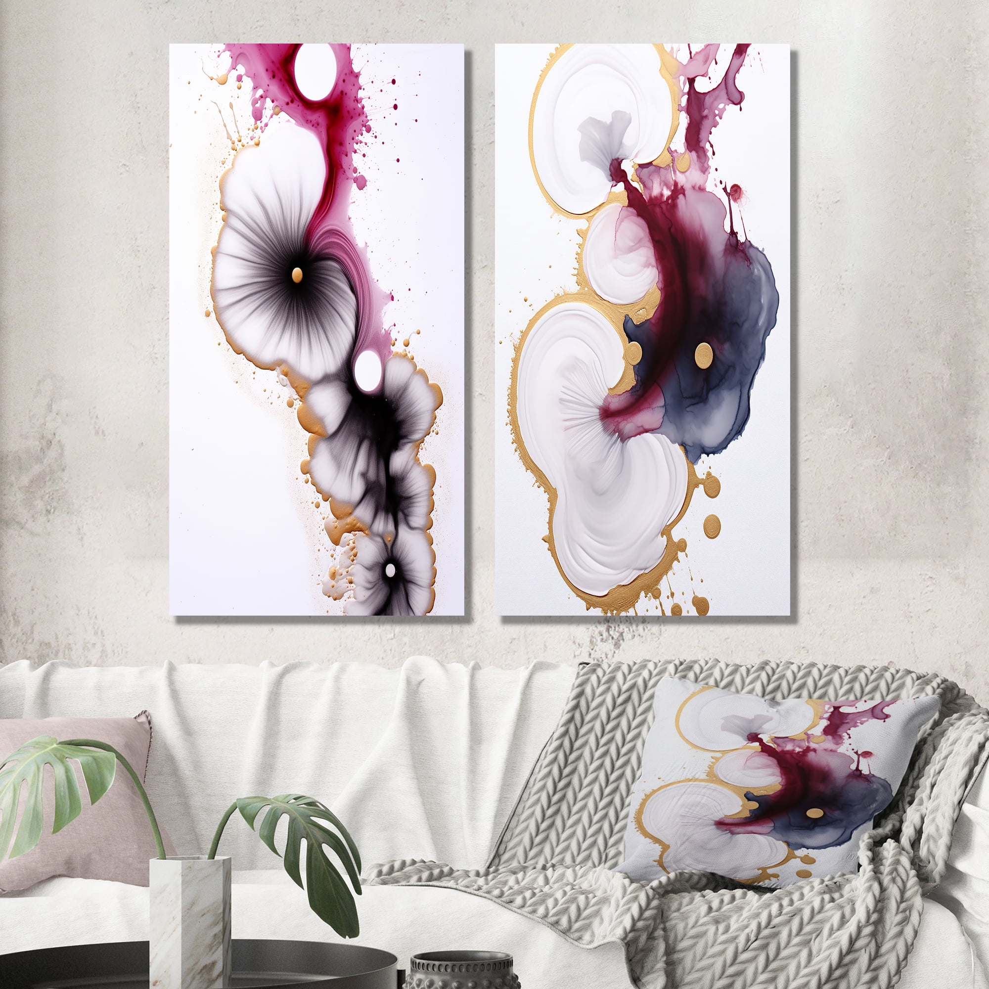 Designart "Ethereal Elegance Magenta Ink Clouds VI" Abstract Painting ...