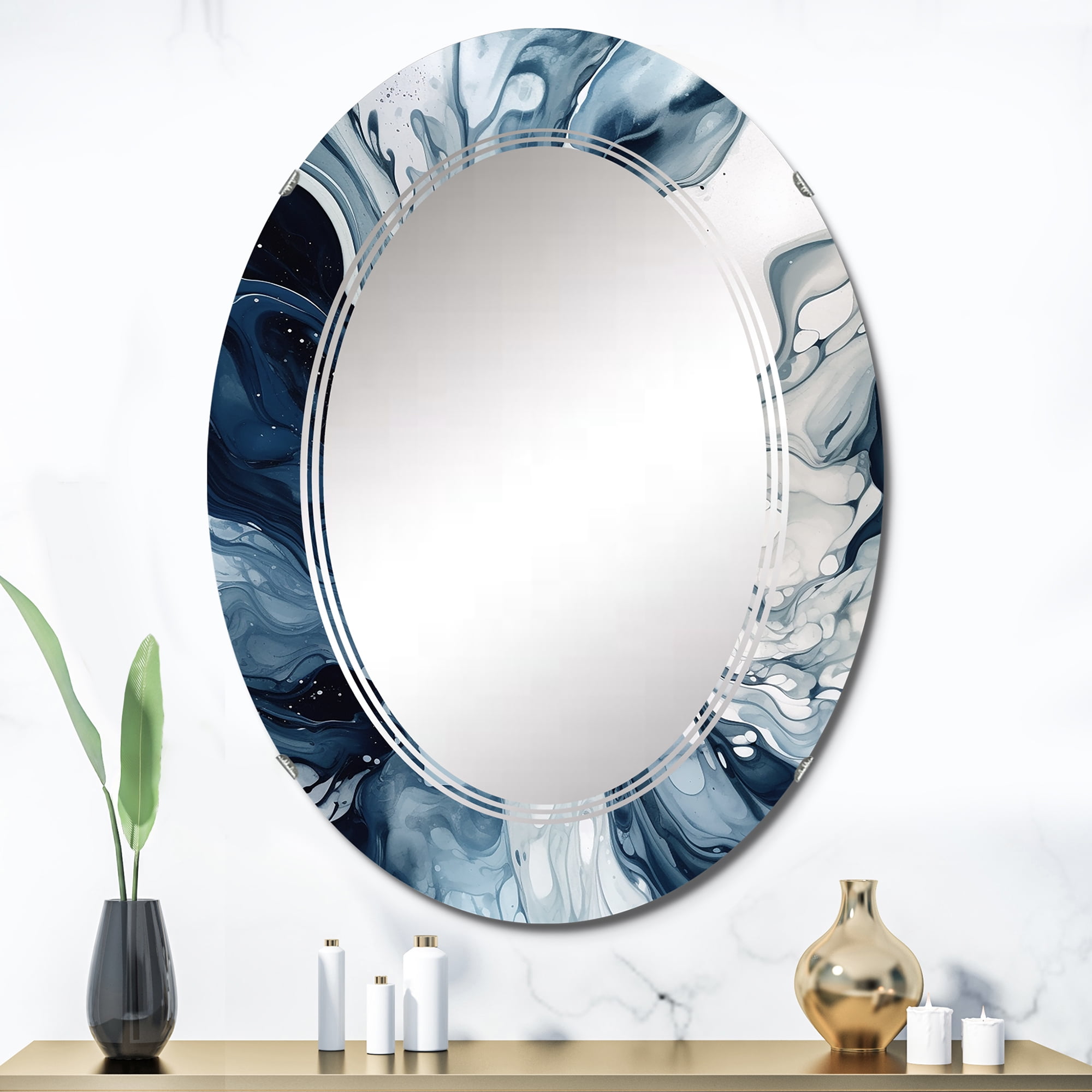 Designart "Ethereal Elixir Blue Grey Abstraction IX" Abstract Round ...