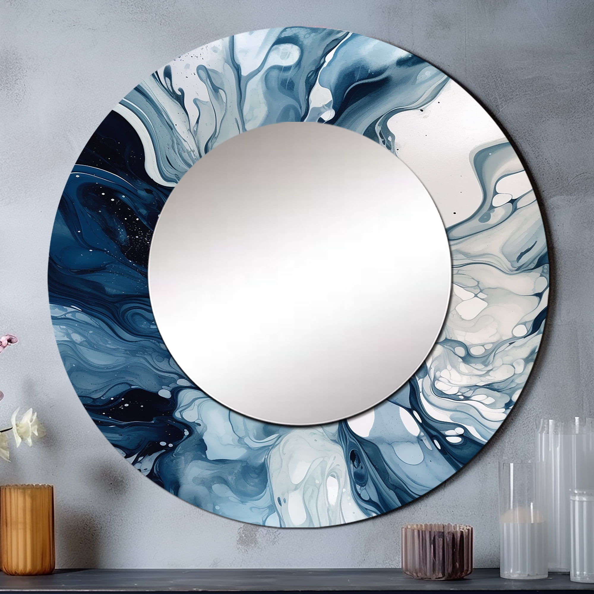 Designart "Ethereal Elixir Blue Grey Abstraction IX" Abstract Rund ...