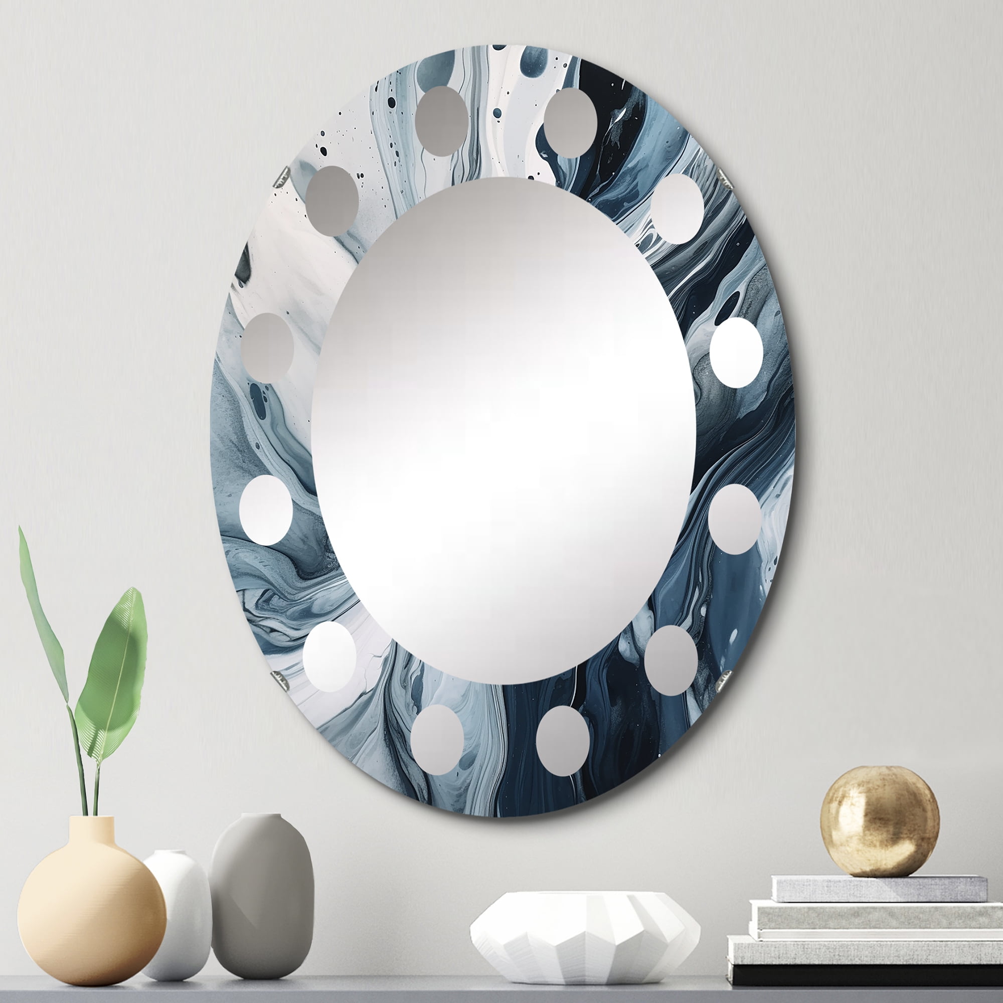 Designart "Ethereal Elixir Blue Grey Harmony IX" Abstract Dotted Border ...