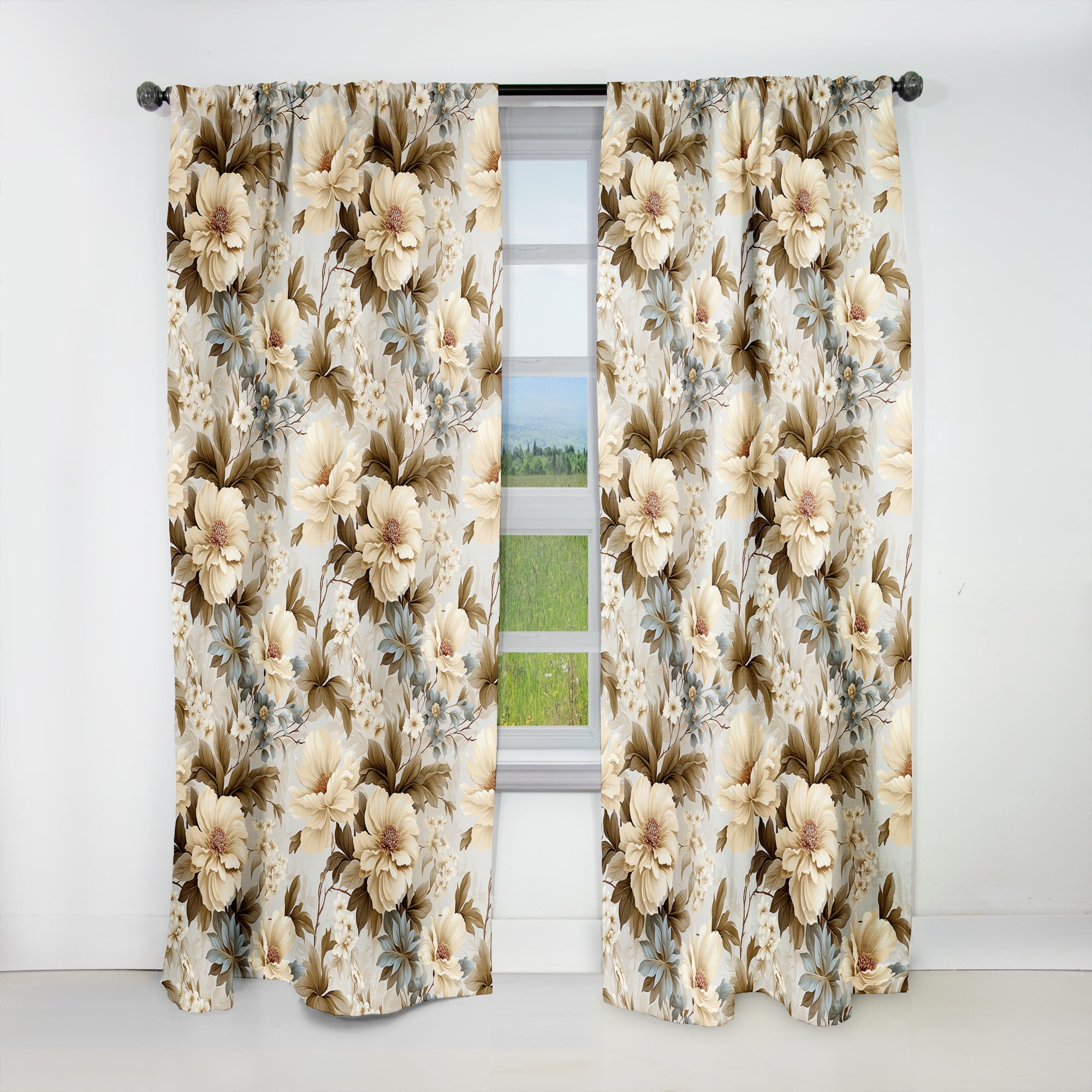 Designart "Ethereal Flourishing Rococo II" Floral Blackout Curtain ...