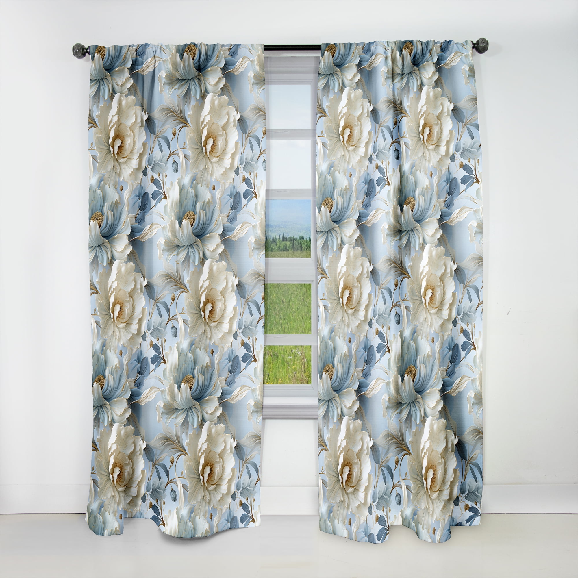 Designart "Ethereal Flourishing Rococo IV" Floral Blackout Curtain ...