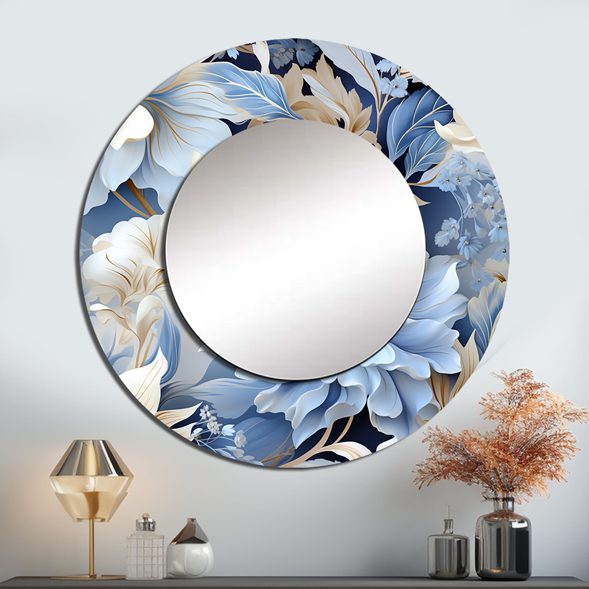 Designart "Ethereal Flourishing Rococo V" Floral Rund Mirror For Wall ...