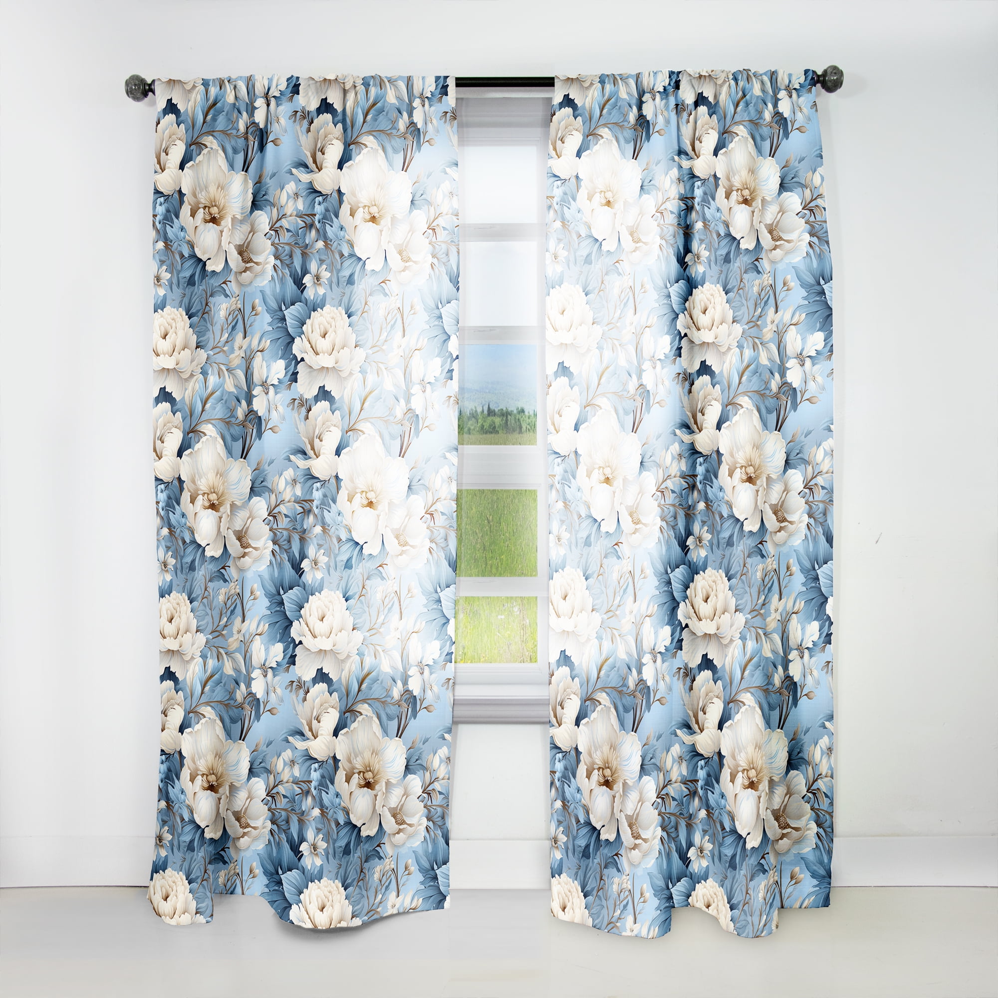 Designart "Ethereal Flourishing Rococo VII" Floral Room Darkening ...