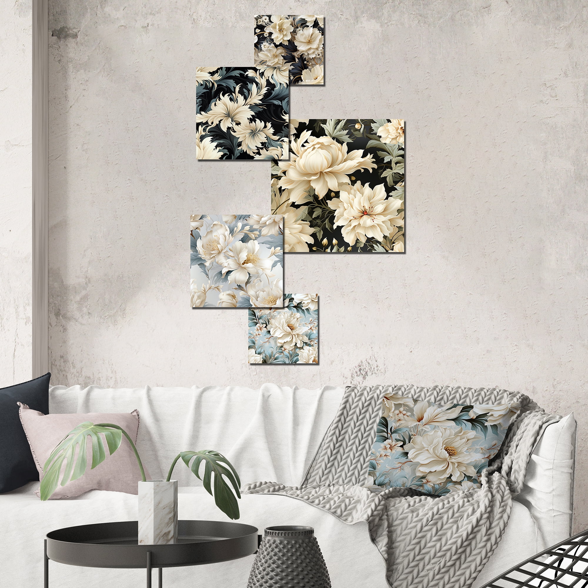 Designart "Ethereal Flourishing Rococo XXVI" Floral Wall Art Set Of 5 ...