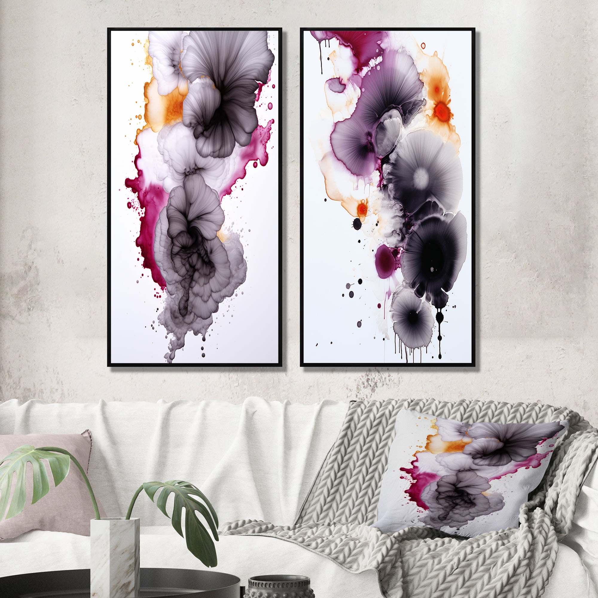Designart "Ethereal Fluidity Magenta and Gold Ink Clouds III" Abstract ...