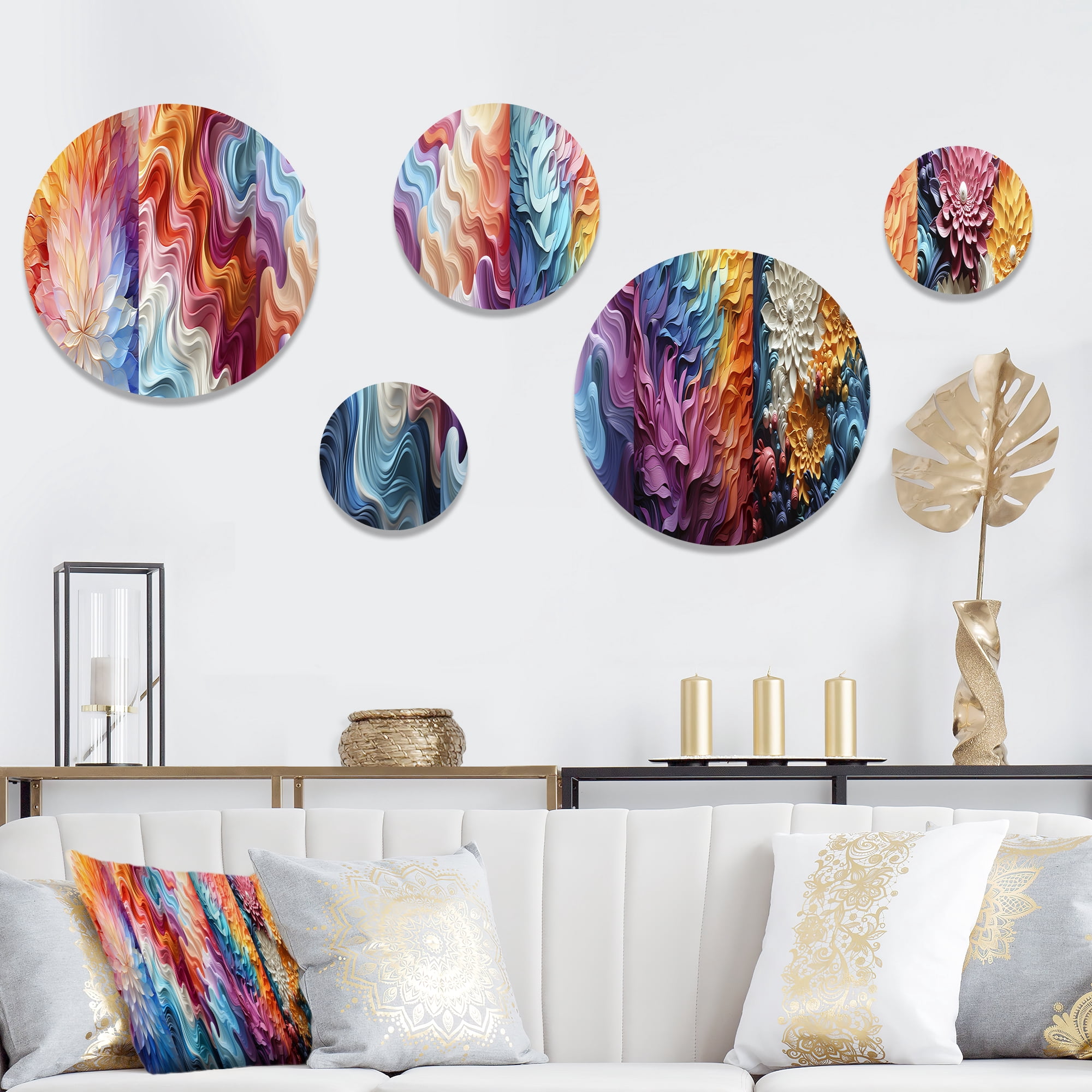 Designart "Ethereal Kaleidoscope In Multicolor Op Art" Op Art Round ...