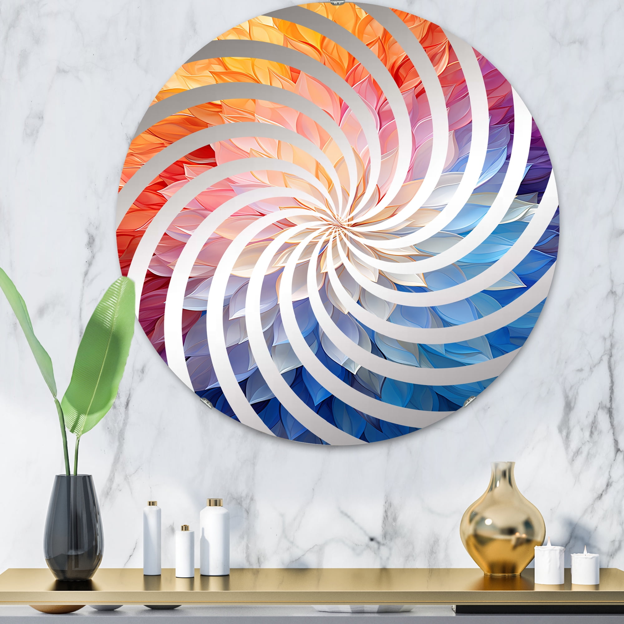 Designart "Ethereal Kaleidoscope in Multicolor Op Art" Op Art Vortex Round Wall Mirror ...