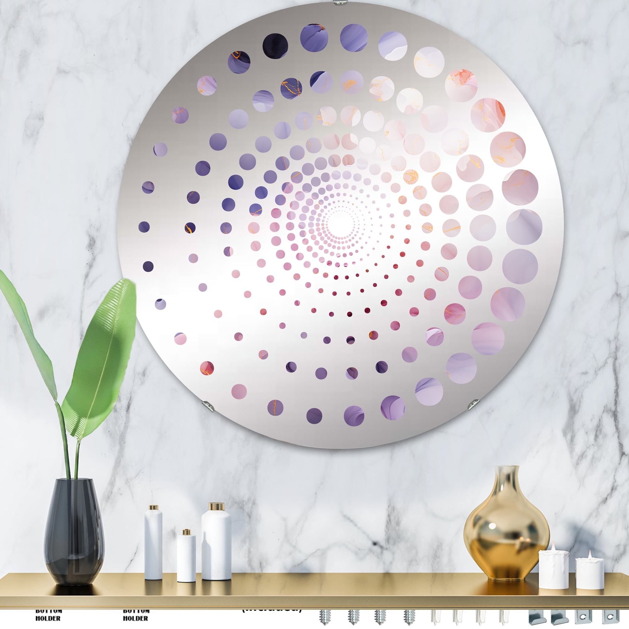 Designart "Ethereal Marble Reverie in White" Marble Spiral Dot Round ...