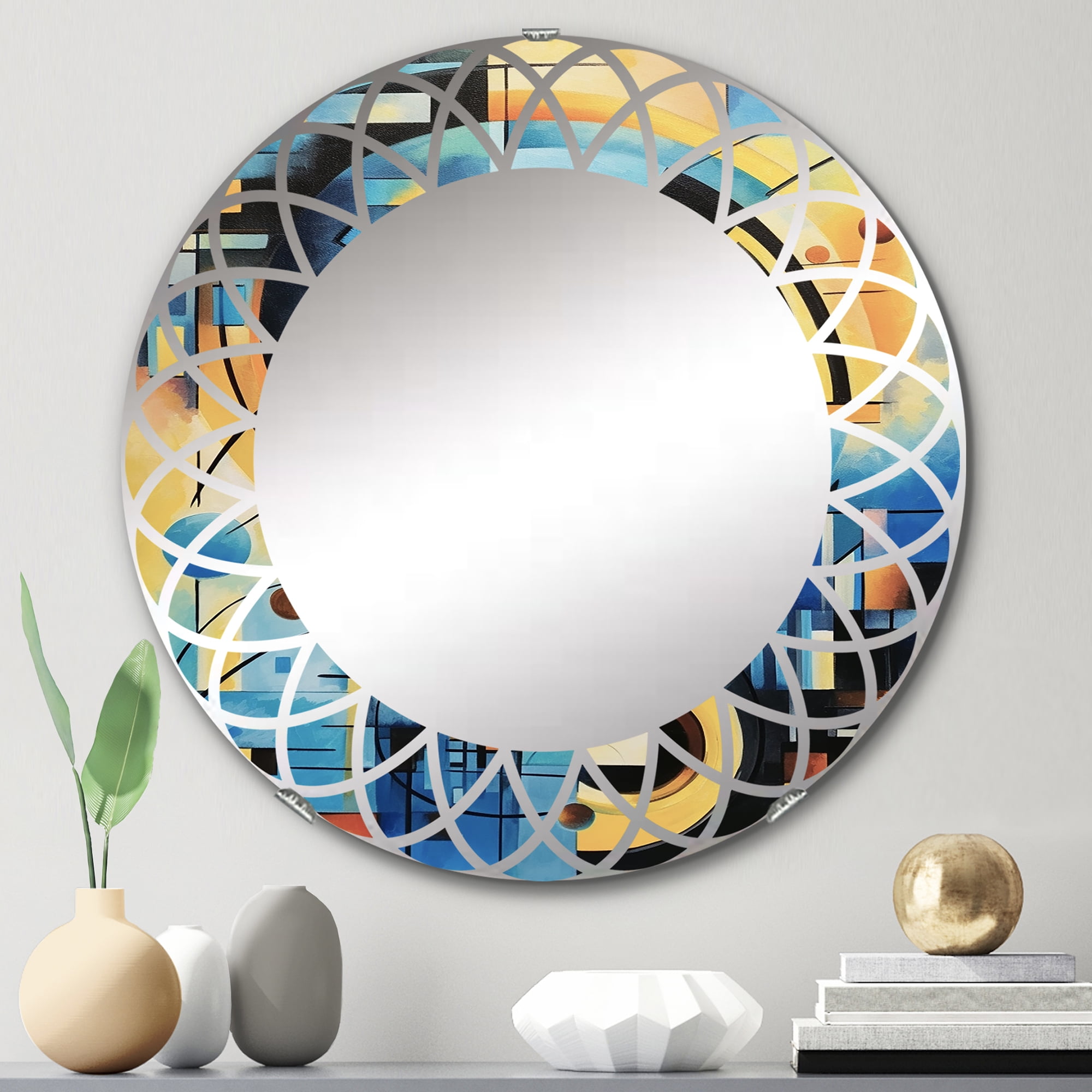 Designart "Ethereal Symmetry in Blue III" Abstract Shapes Round Wall ...