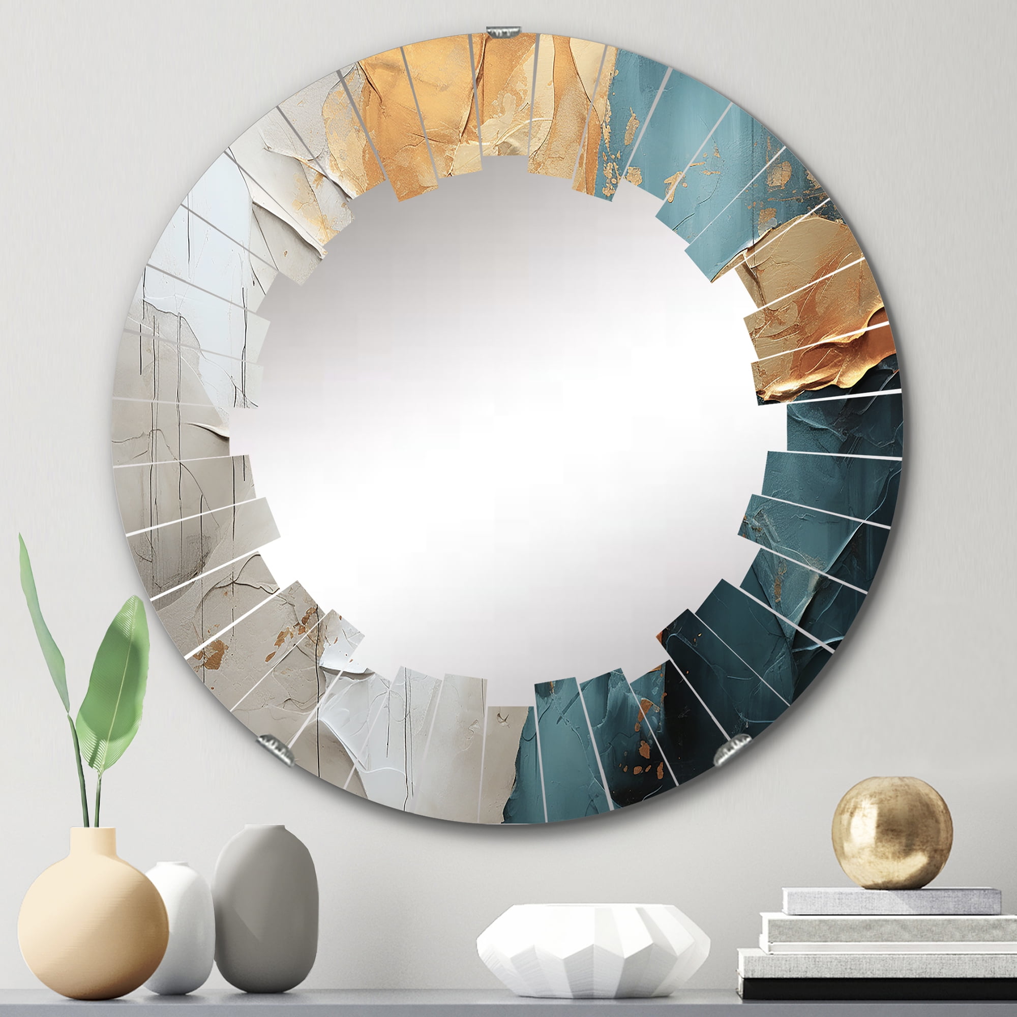 Designart "Ethereal Textures III" Abstract Collages Round Wall Mirror ...