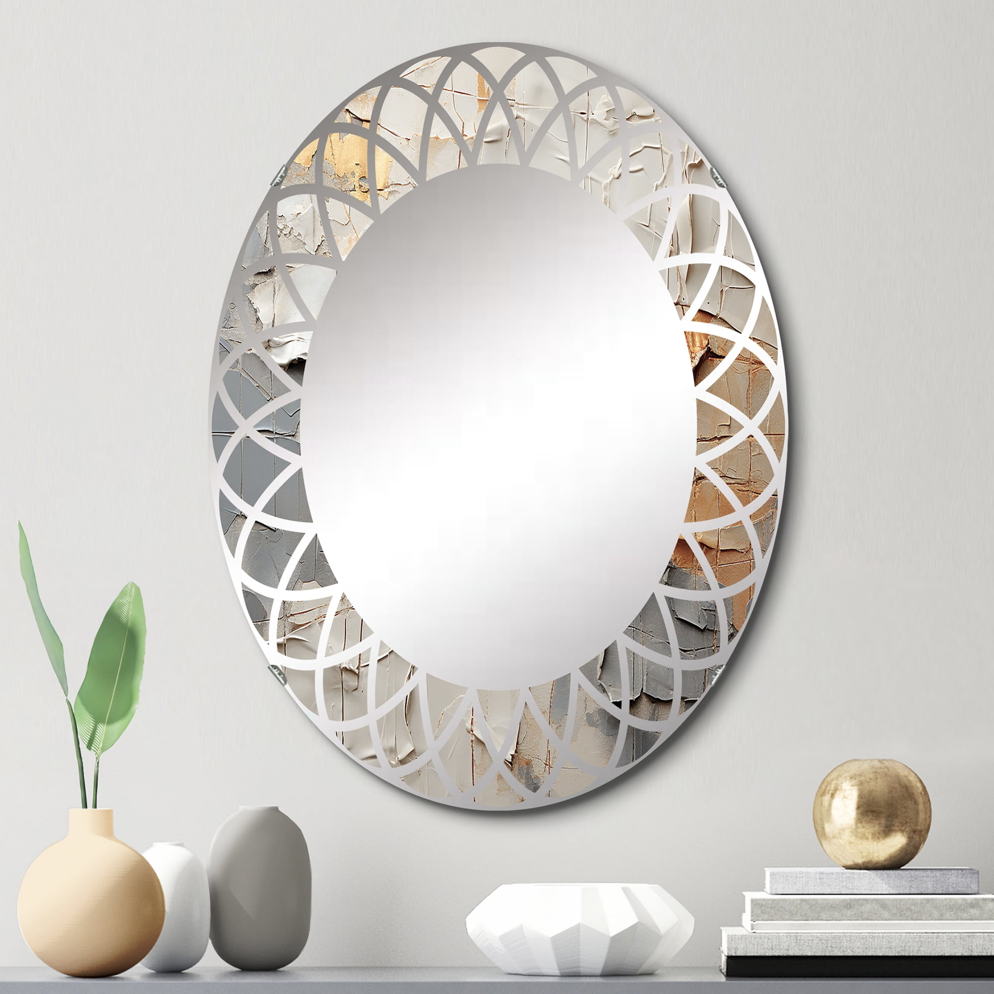 Designart "Ethereal Textures IV" Abstract Collages Round Wall Mirror ...