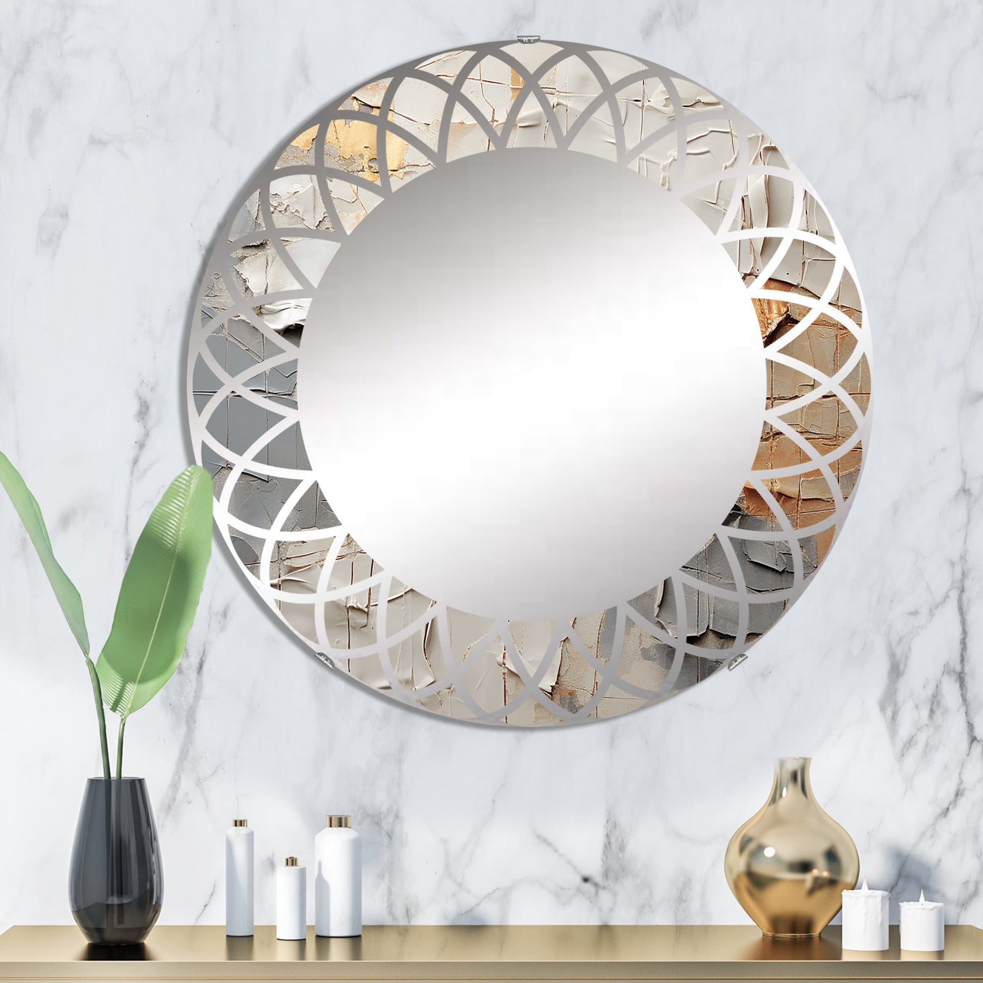 Designart "Ethereal Textures IV" Abstract Collages Round Wall Mirror ...
