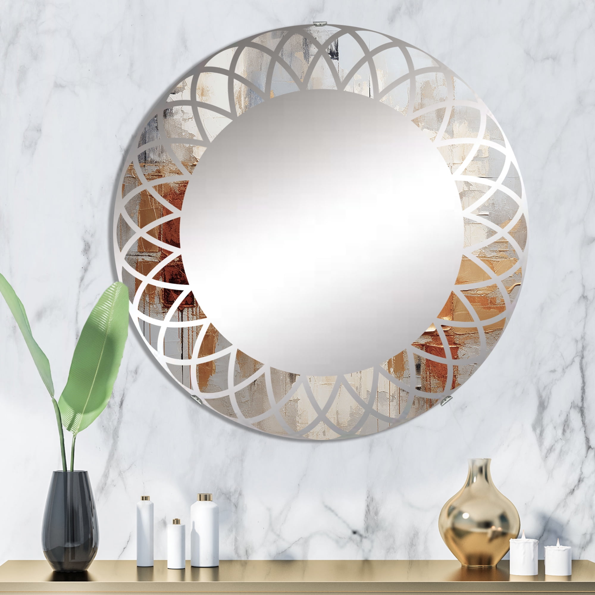Designart "Ethereal Textures V" Abstract Collages Round Wall Mirror ...