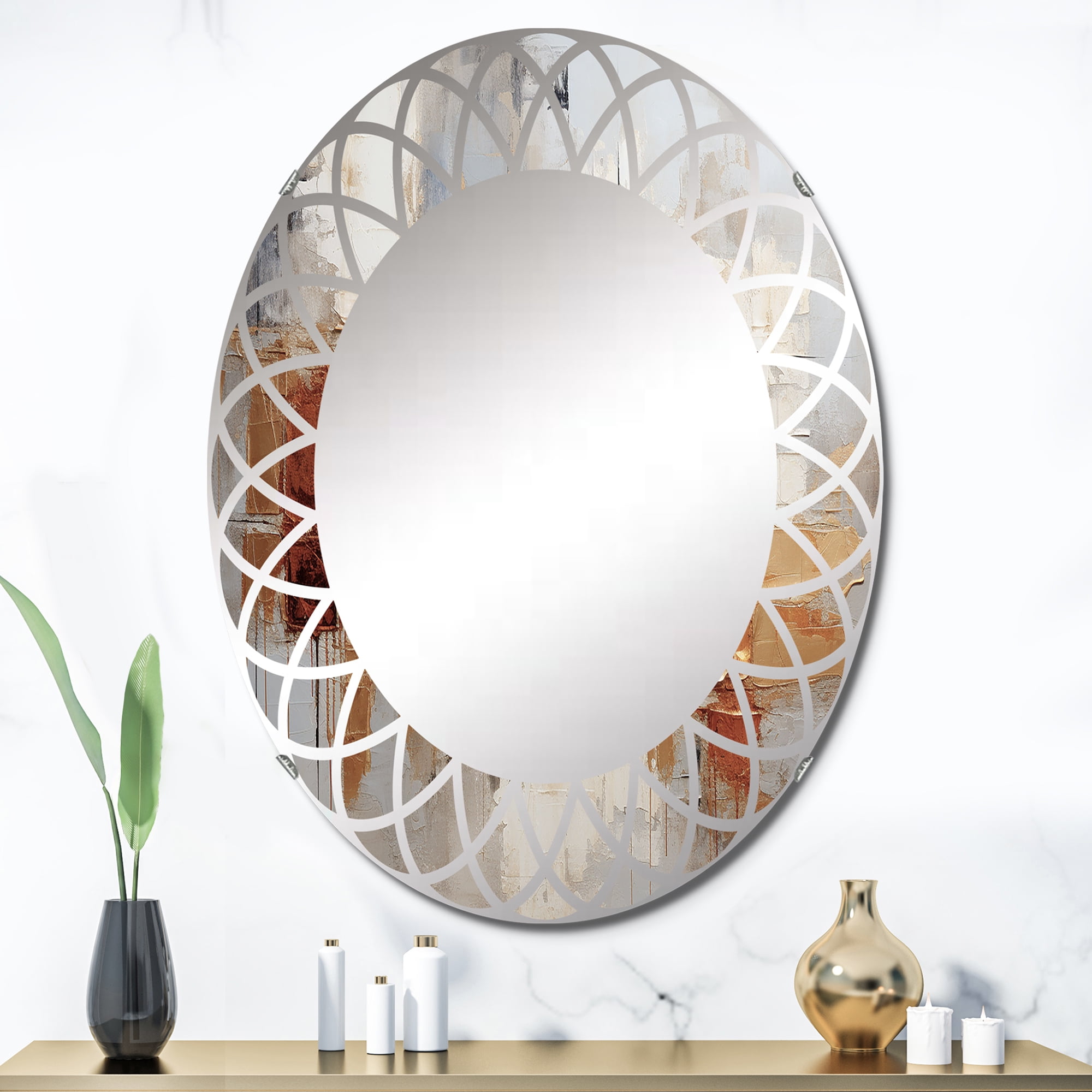 Designart "Ethereal Textures V" Abstract Collages Round Wall Mirror ...