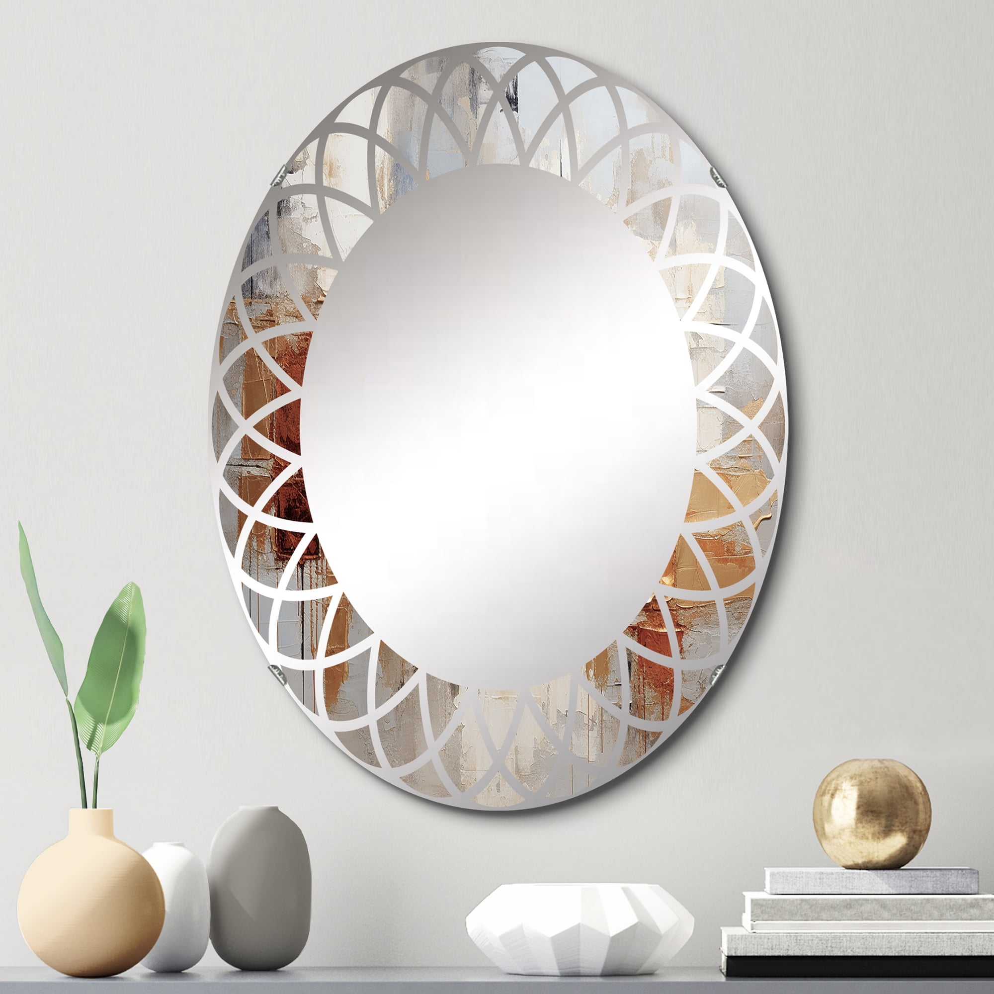 Designart "Ethereal Textures V" Abstract Collages Round Wall Mirror ...