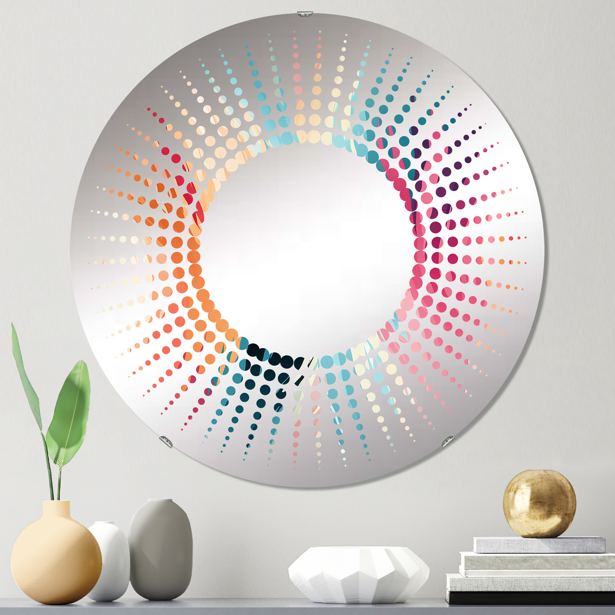 Designart "Ethereal Turquoise & Pink Harmony" Abstract Starburst Round ...