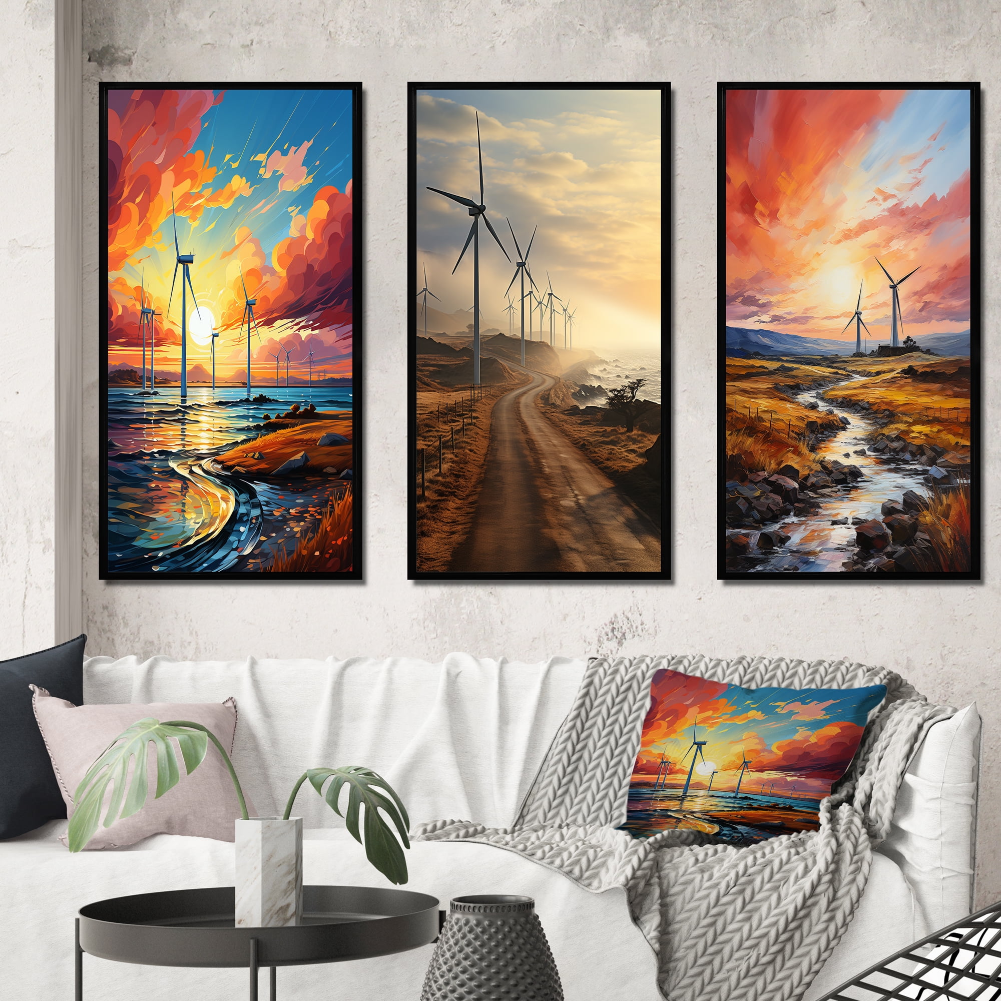 Designart "Ethereal Winds and Wind Turbines" Wind Turbines Framed Wall ...