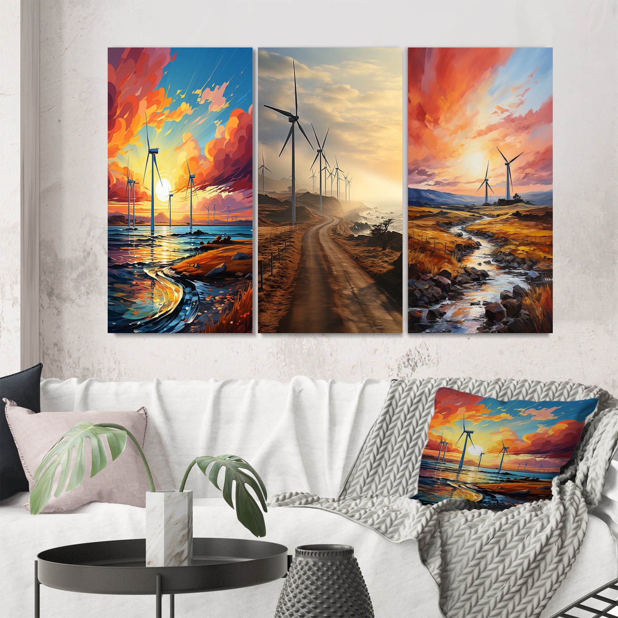 Designart "Ethereal Winds and Wind Turbines" Wind Turbines Wall Art Set ...