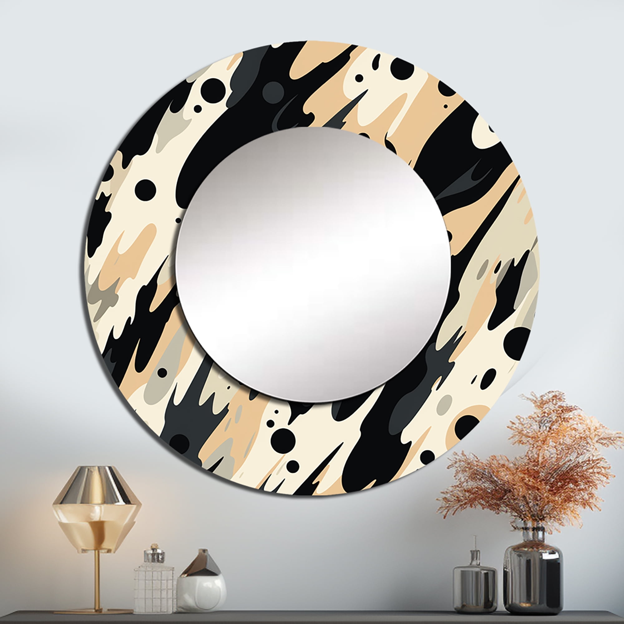 Designart "Ethnic Blend" Abstract Rund Mirror For Wall Decor - Large ...