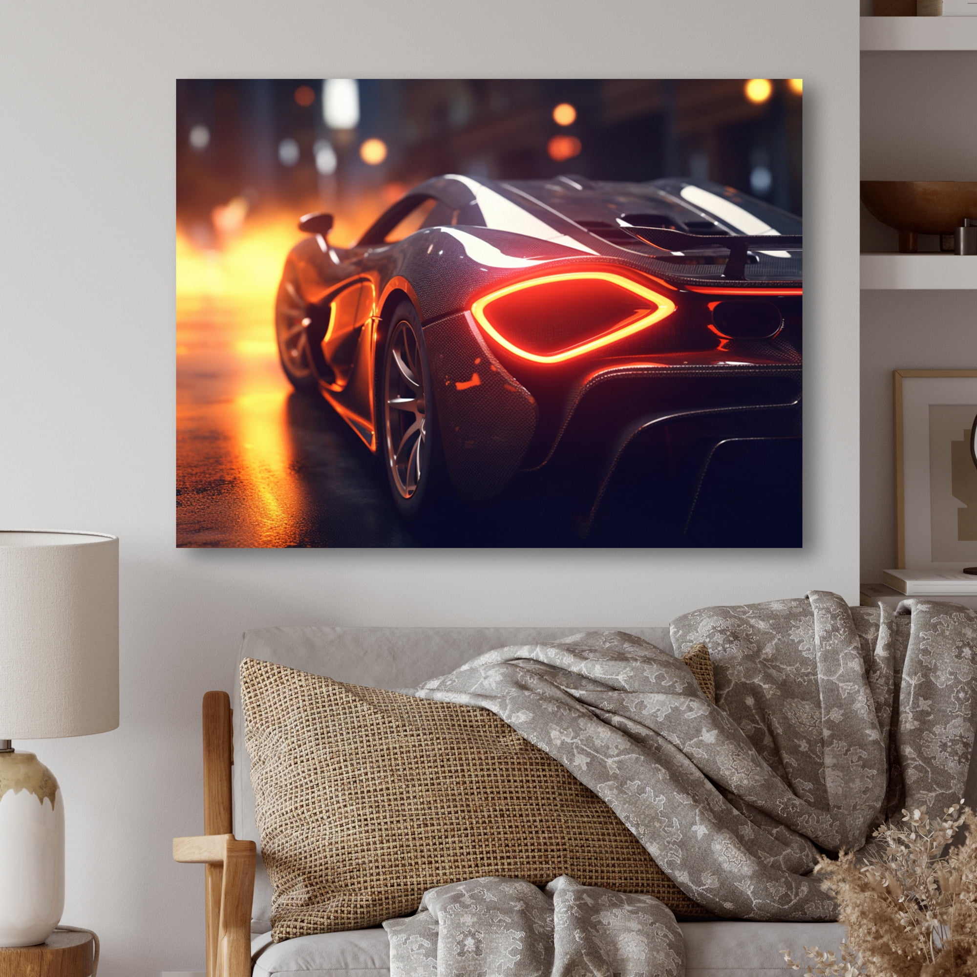 Designart "Exotic Car in the Neon-Lit Streets II" Neon Car Metal Art ...