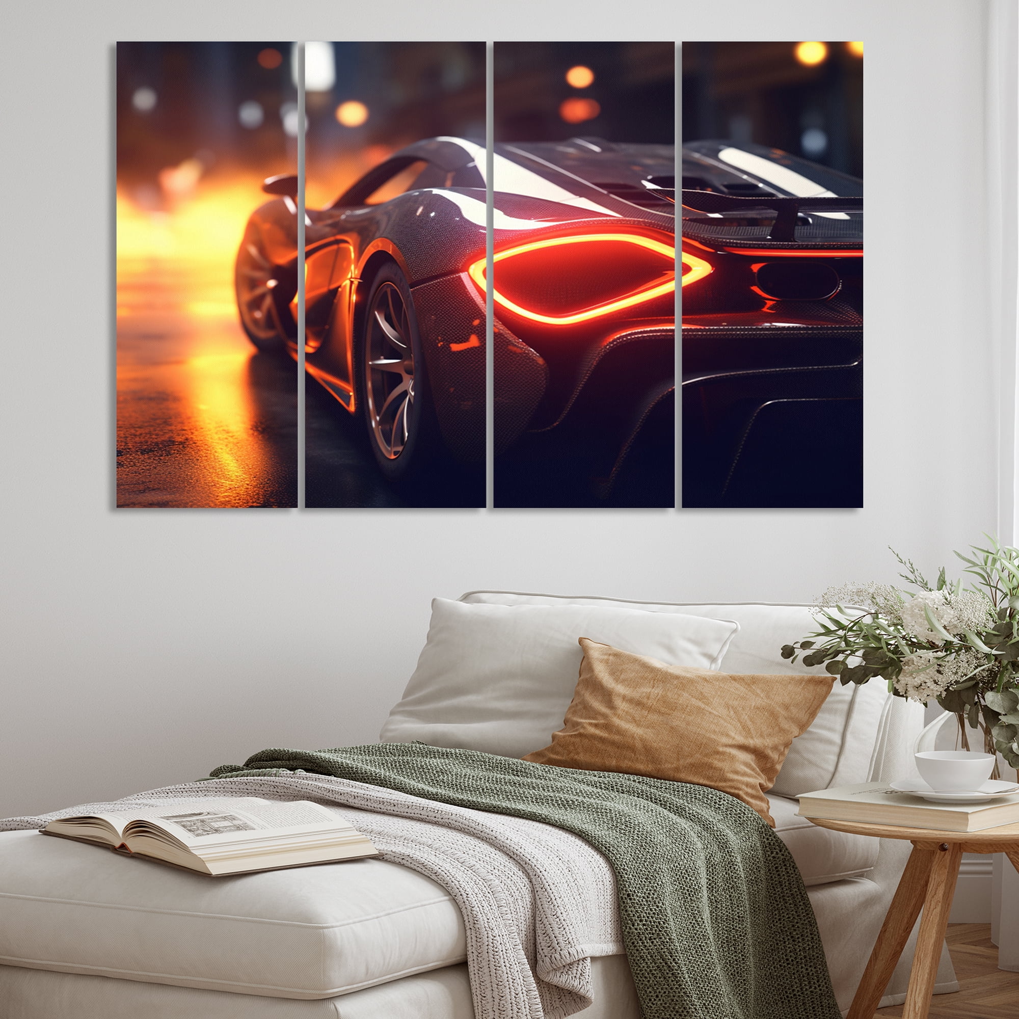 Designart "Exotic Car in the Neon-Lit Streets II" Neon Car Wall Art ...