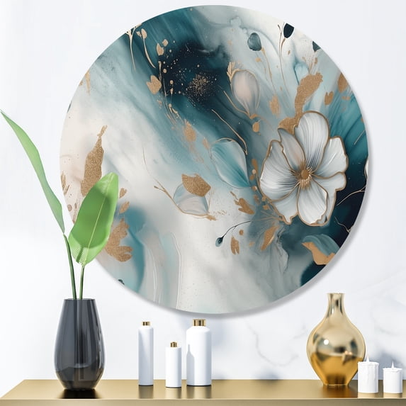 Designart "Exploring Floral Forms Blue and Gold II" Abstract Floral ...
