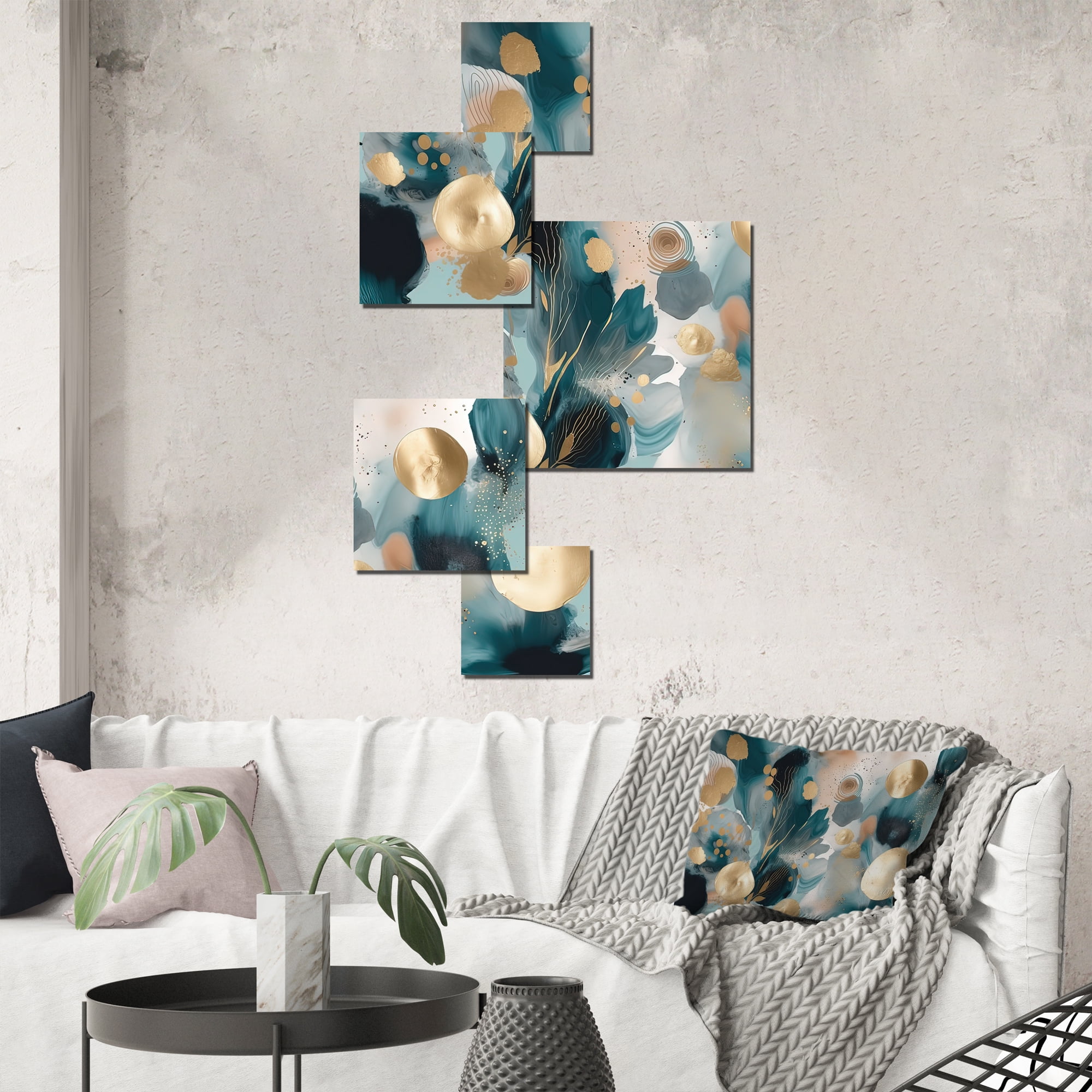 Designart "Exploring Floral Forms Blue and Gold III" Abstract Floral ...