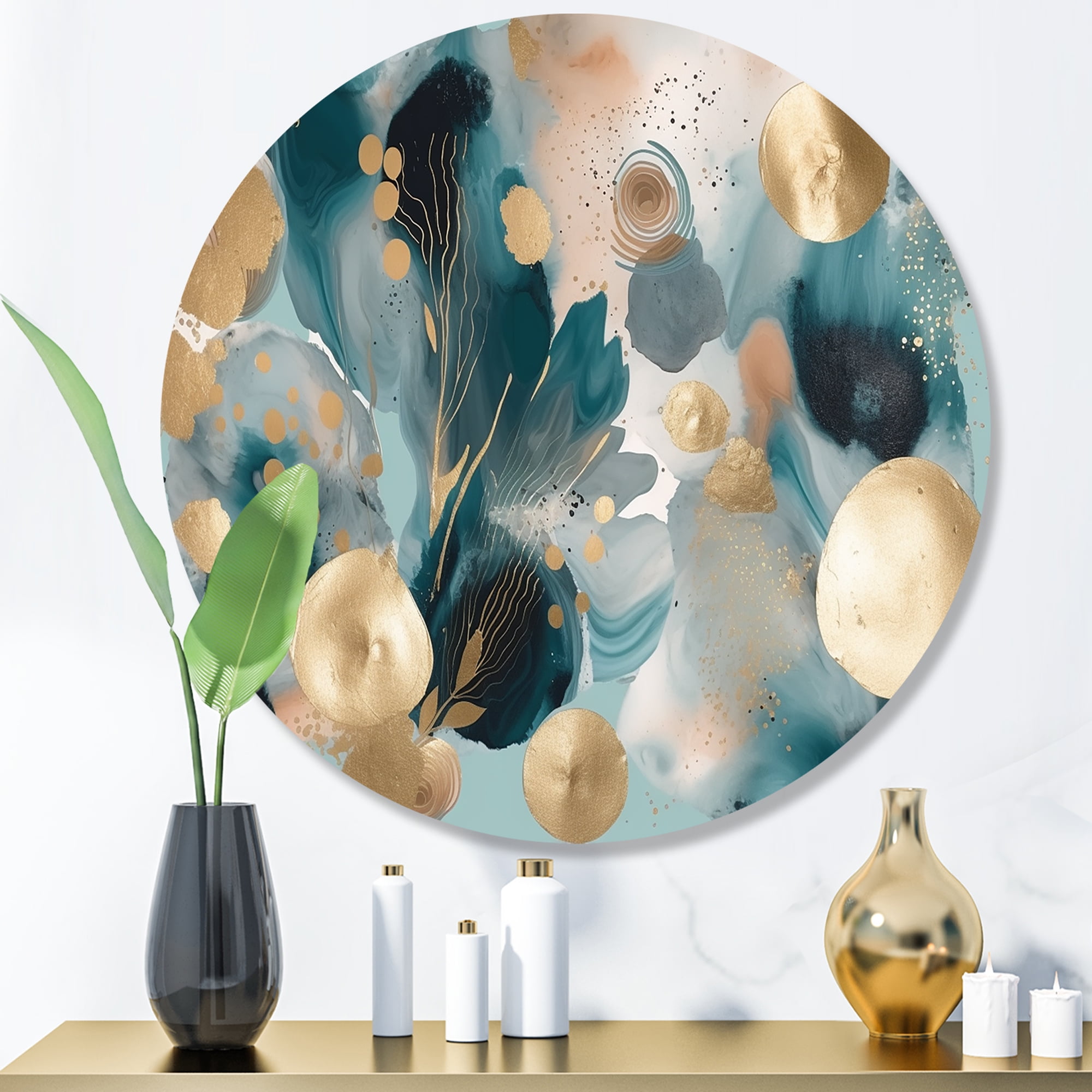 Designart "Exploring Floral Forms Blue and Gold III" Abstract Floral ...