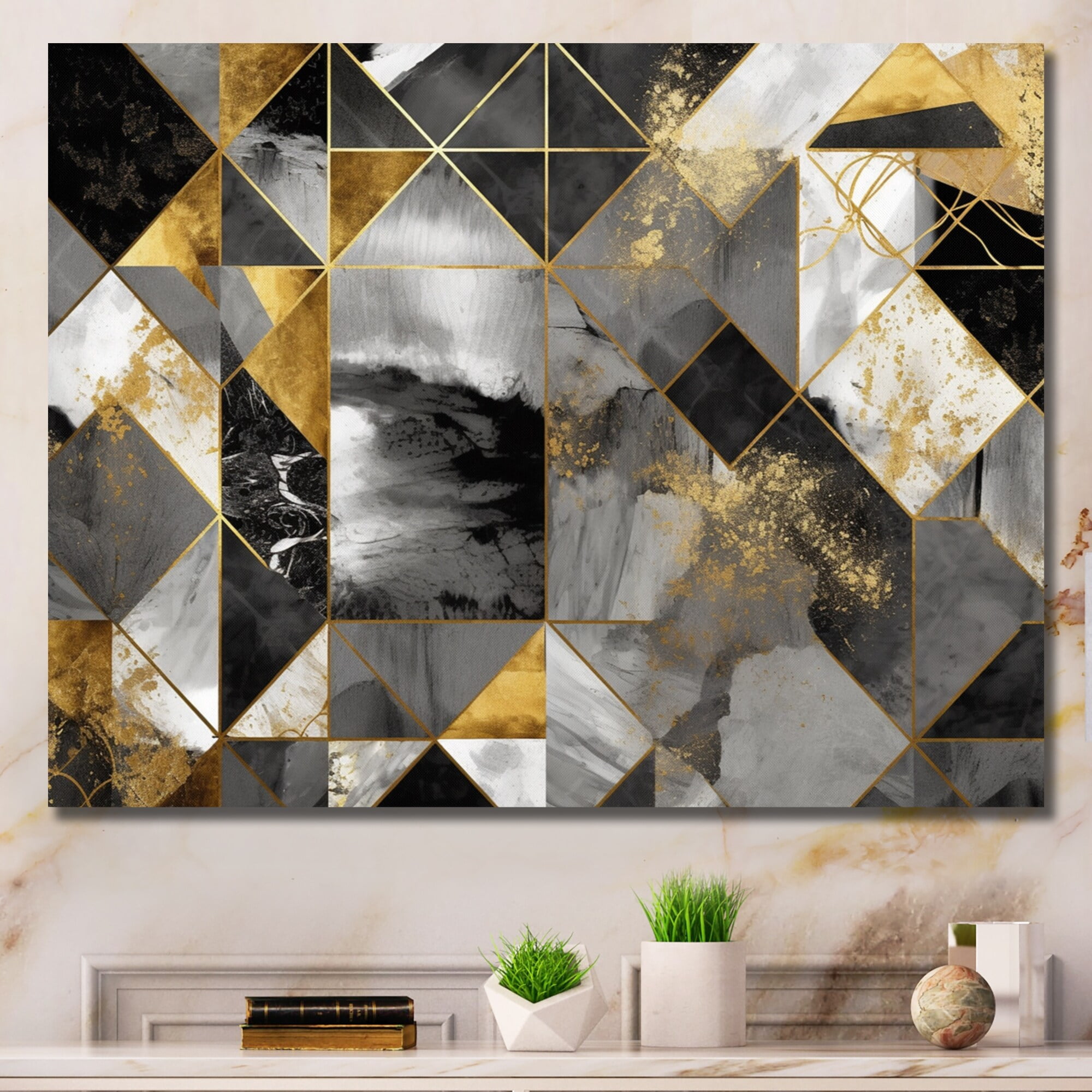 Designart "Exploring Golden Abstracted Symmetry III" Modern Geometric ...