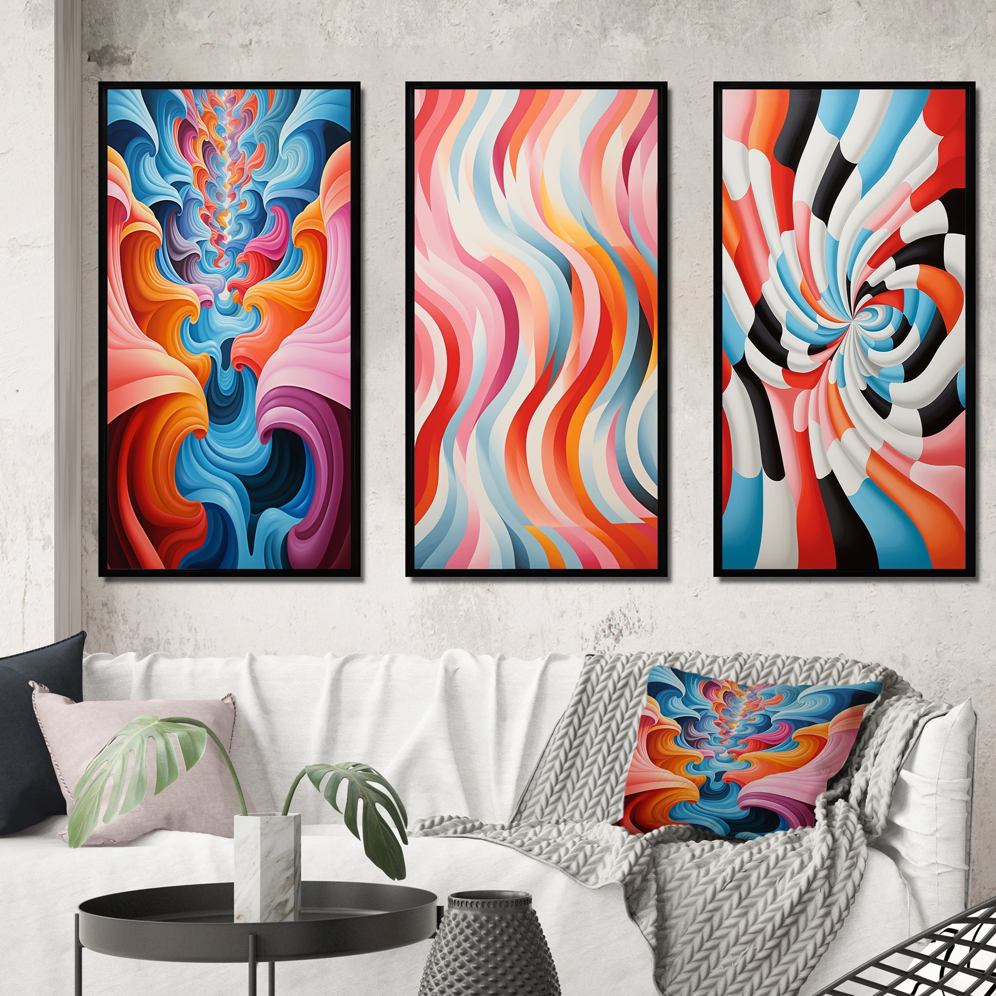 Designart "Exploring Optical Illusions in Op Art II" Abstract Framed Wall Art Set Of 3 - Multi ...