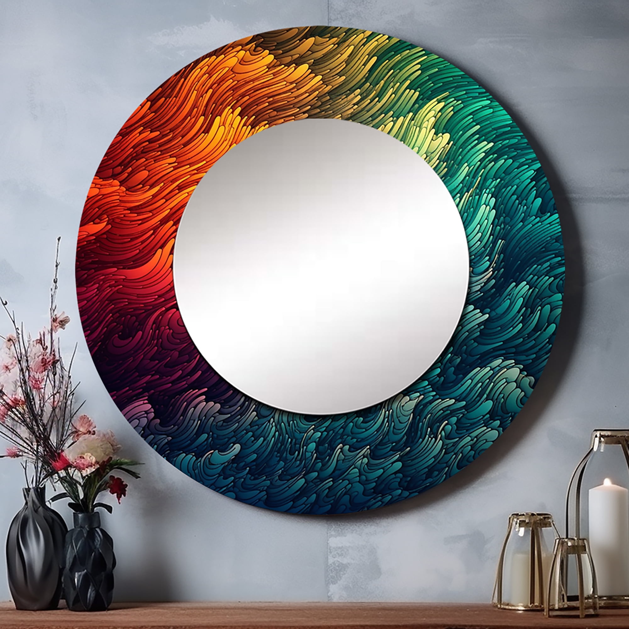 Designart "Exploring Orange Marble s Depths I" Modern Geometric Round ...