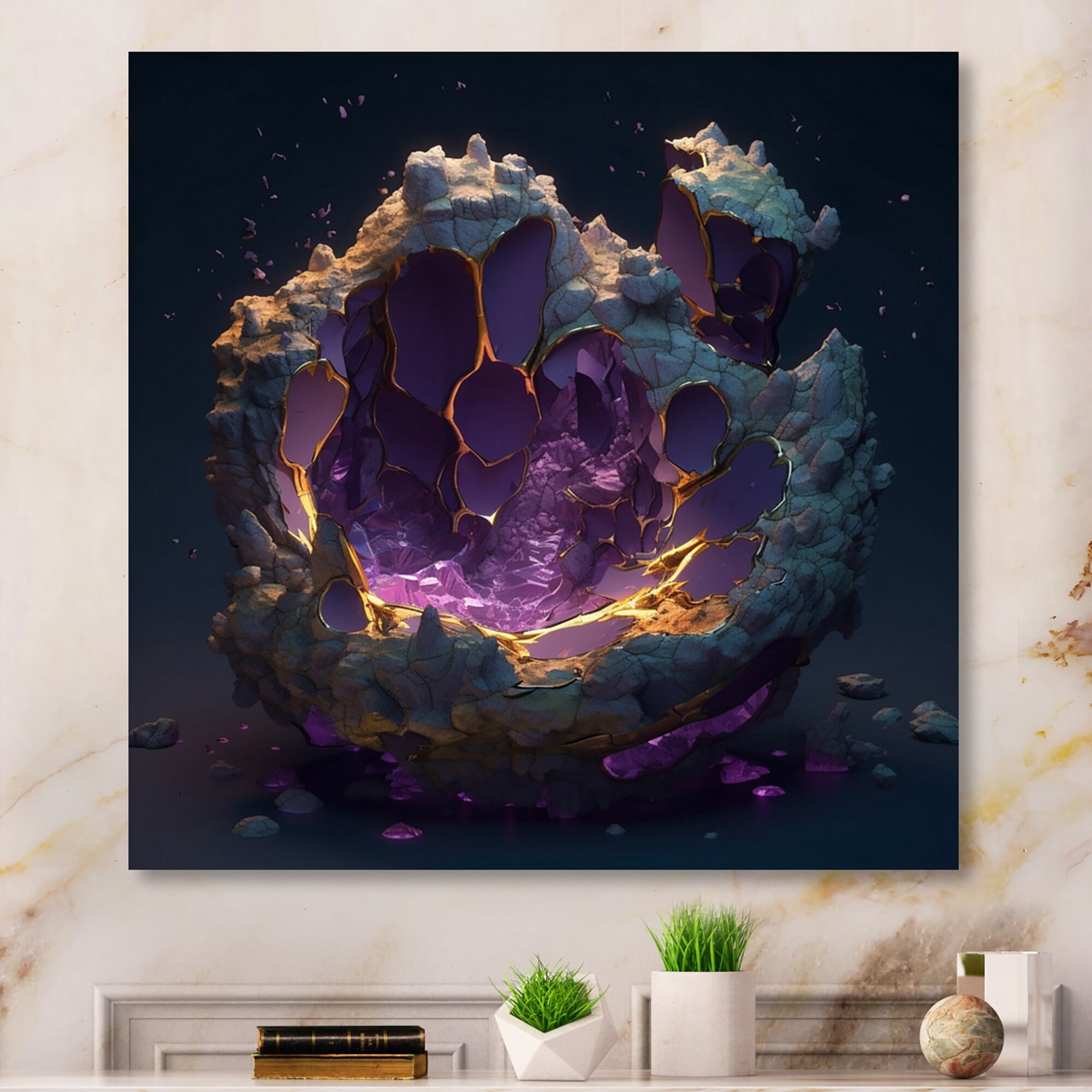 Designart "Exploring The Depths Of Purple Gold Geode II" Abstract ...