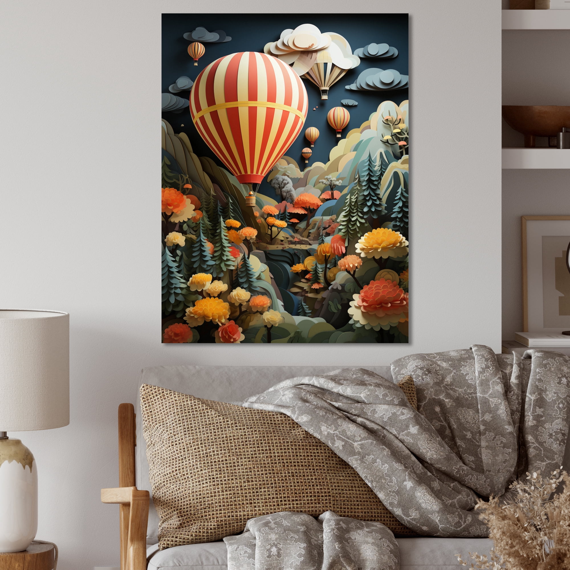 Designart "Exploring the Skies Coral Hot Air Balloon II" Hot Air ...