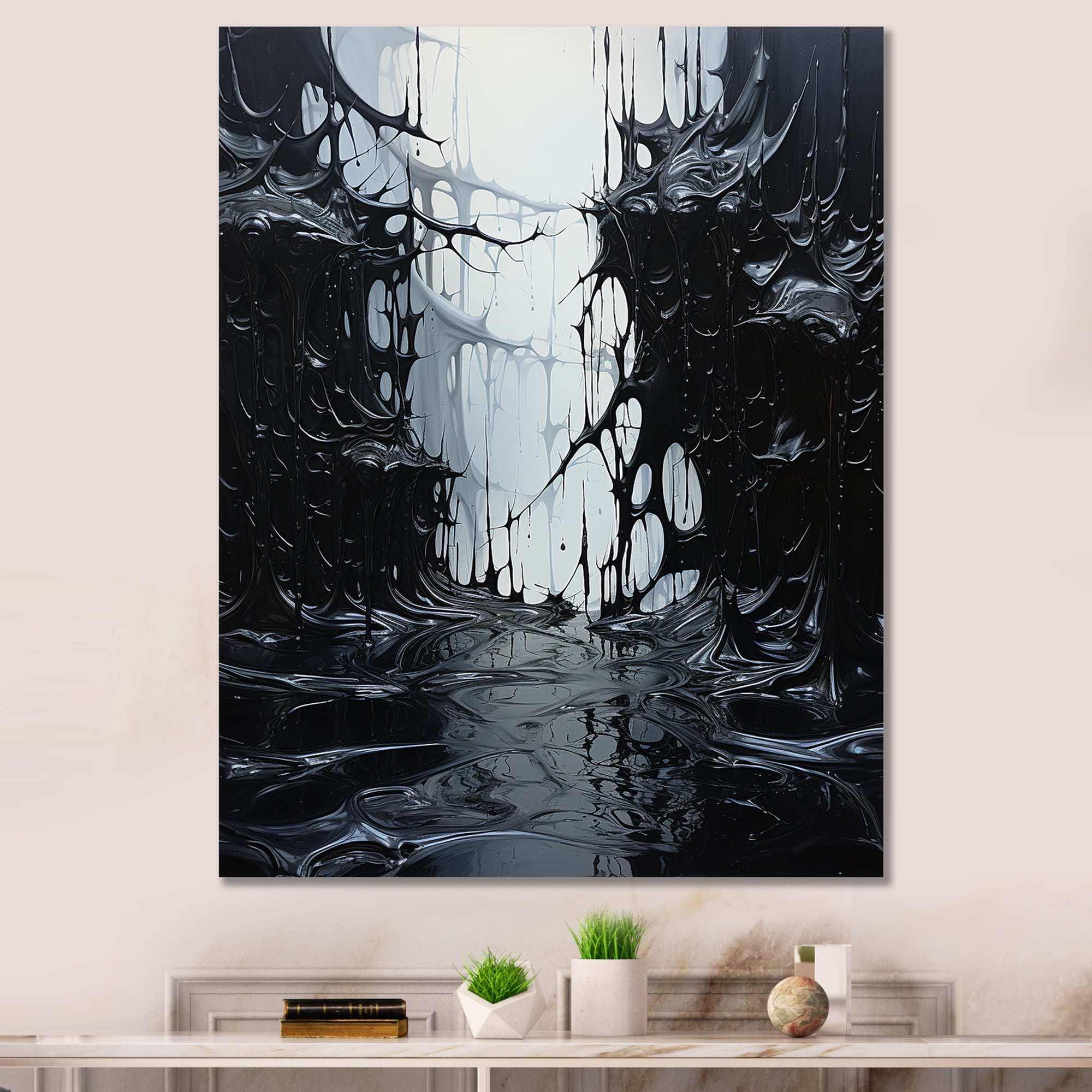 Designart "Explosion Of Black And White Ink I" Drip Painting Canvas Art ...