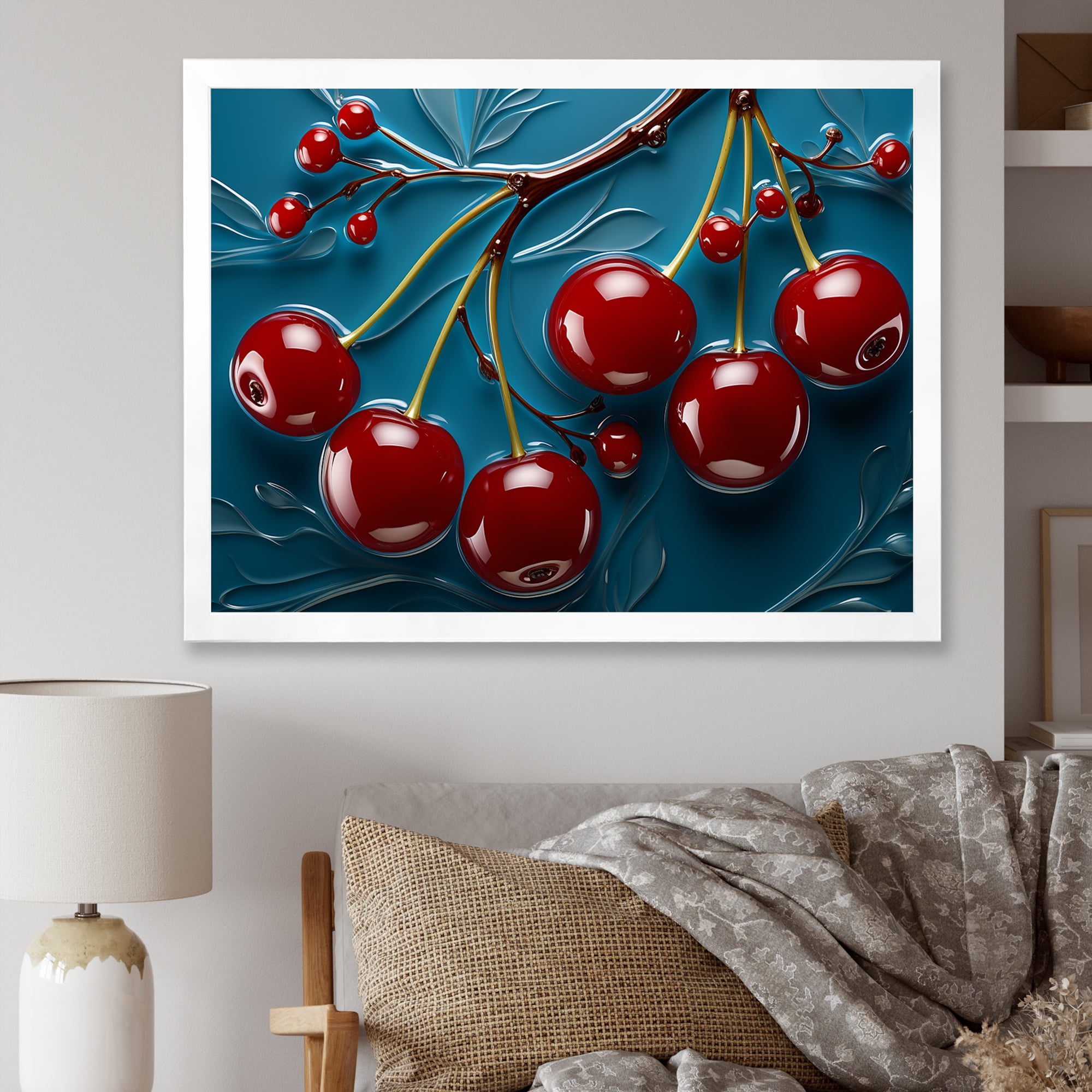 Designart "Explosion of Red Cherry Tree I" Floral Framed Wall Art Decor ...