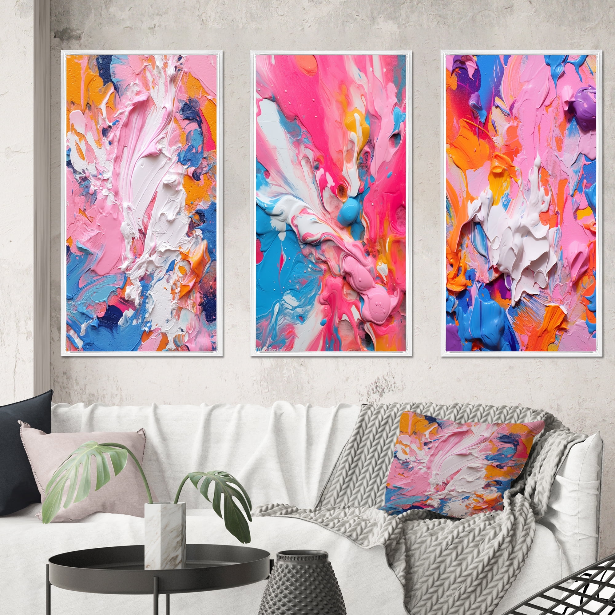 Designart "Explosions of Color in Pink and White II" Abstract Framed ...