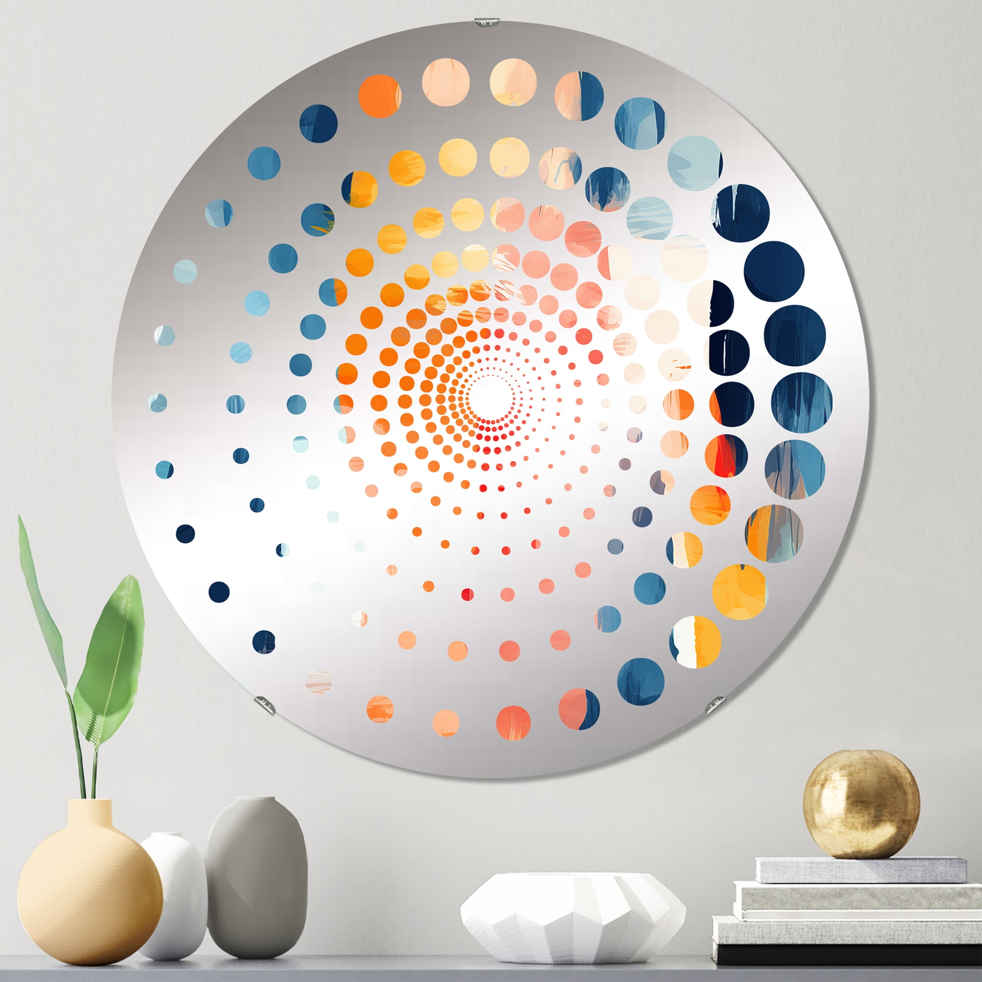 Designart "Explosive Blue Artistic Stripes" Striped Spiral Dot Round ...